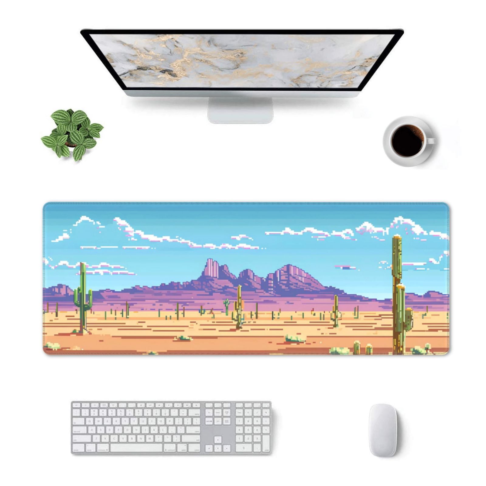 Pofeuu Pixel Desert Landscape Print Desk Mat for Keyboard and Mouse ...