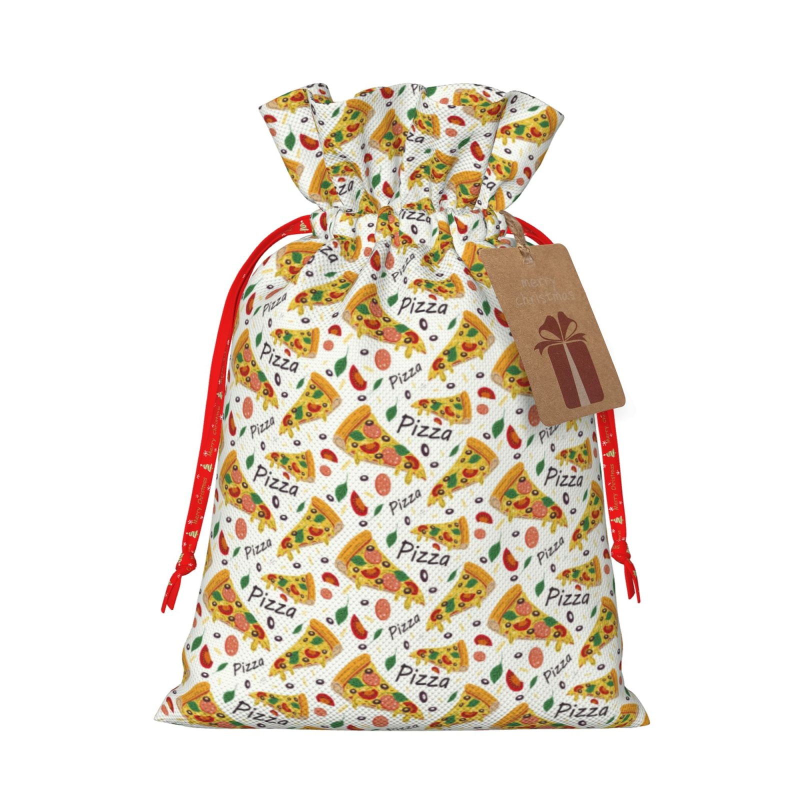 Pofeuu Pizza Slices Print Burlap Bags with Drawstrings Drawstring Gift ...