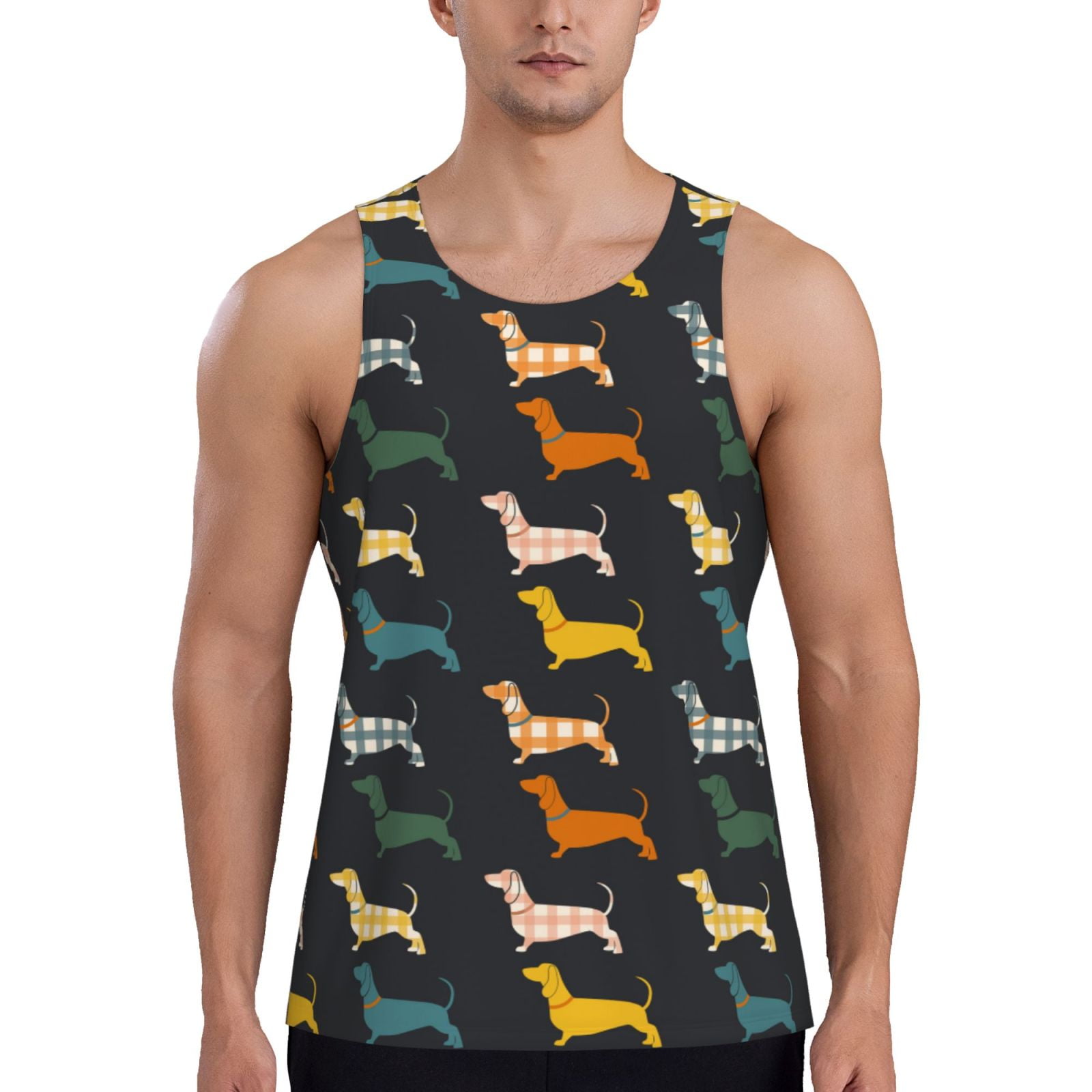 Pofeuu Plaid Dachshund Print Men's Workout Tank Tops Sleeveless Muscle ...