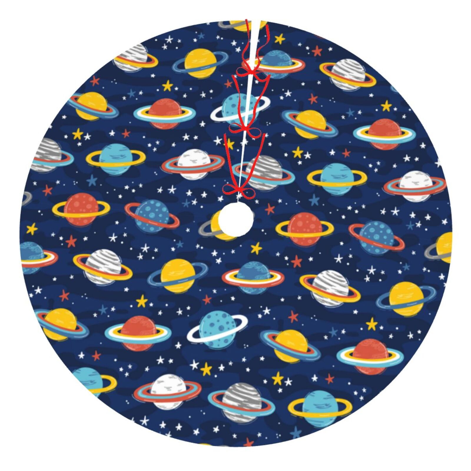 Pofeuu Planets And Stars Print Christmas Tree Skirt, Merry Christmas ...