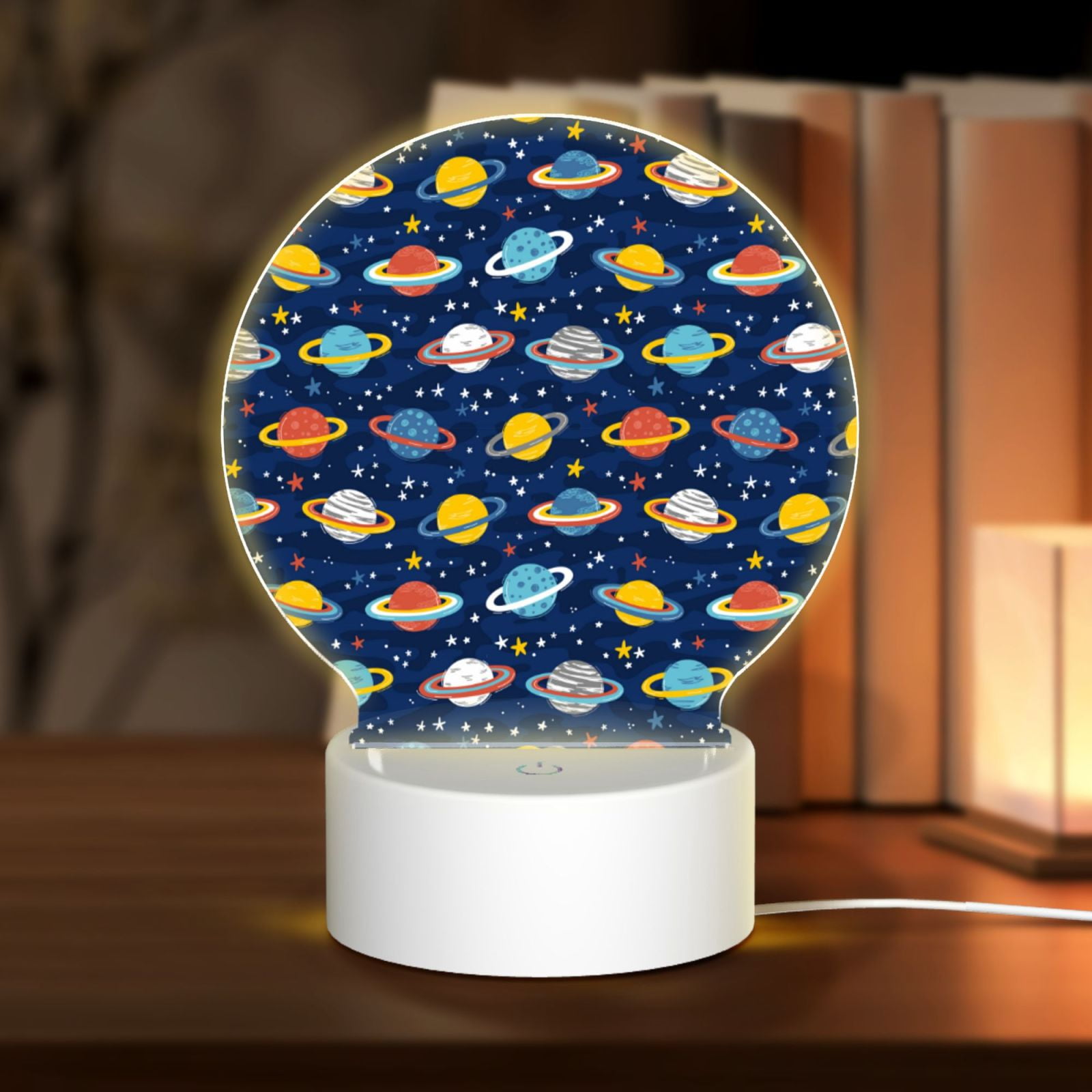 Pofeuu Planets And Stars Print LED Christmas Night Light Lamp Base Gift ...