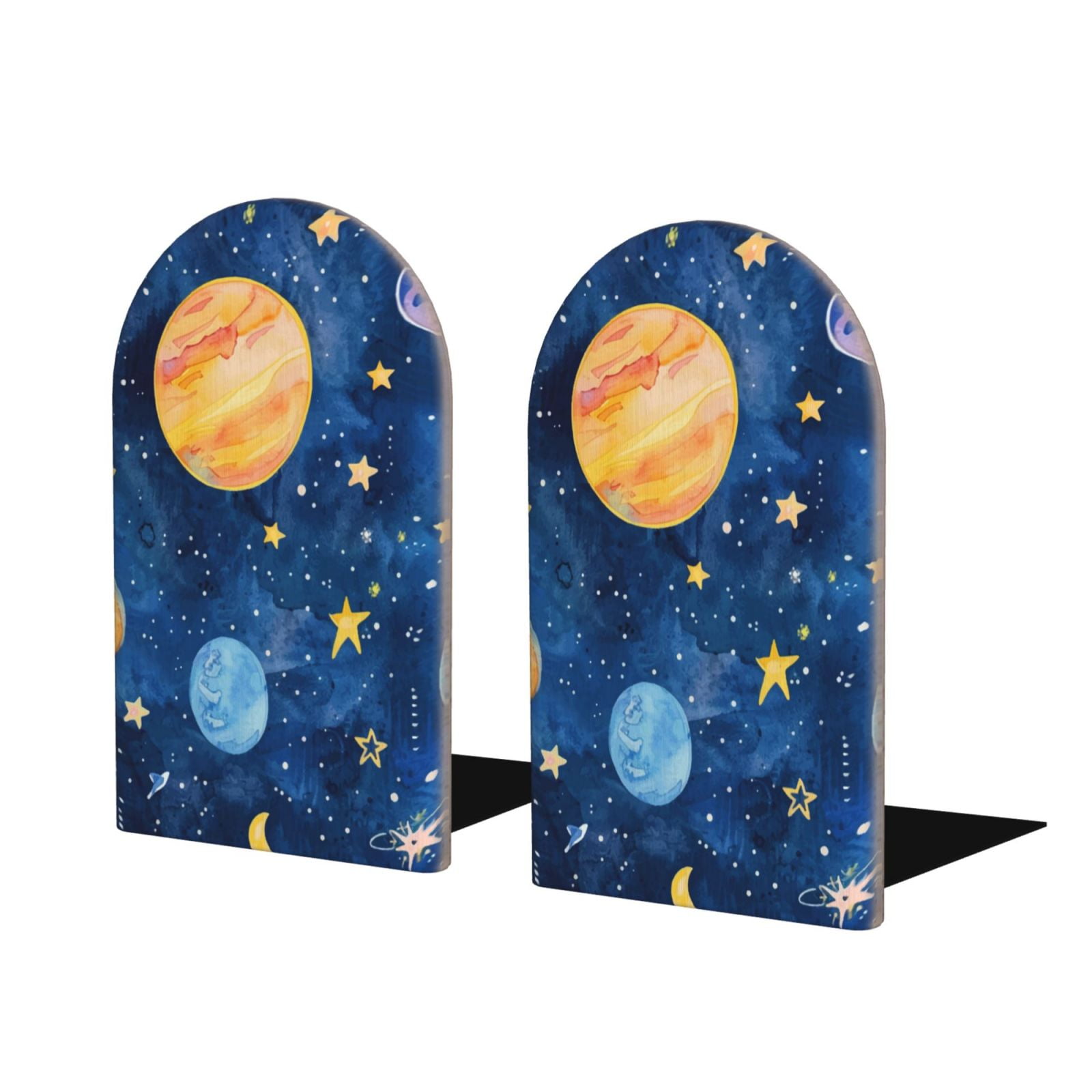 Pofeuu Planets And Stars1 Print Large Bookend Hold Heavy Books- Wood ...