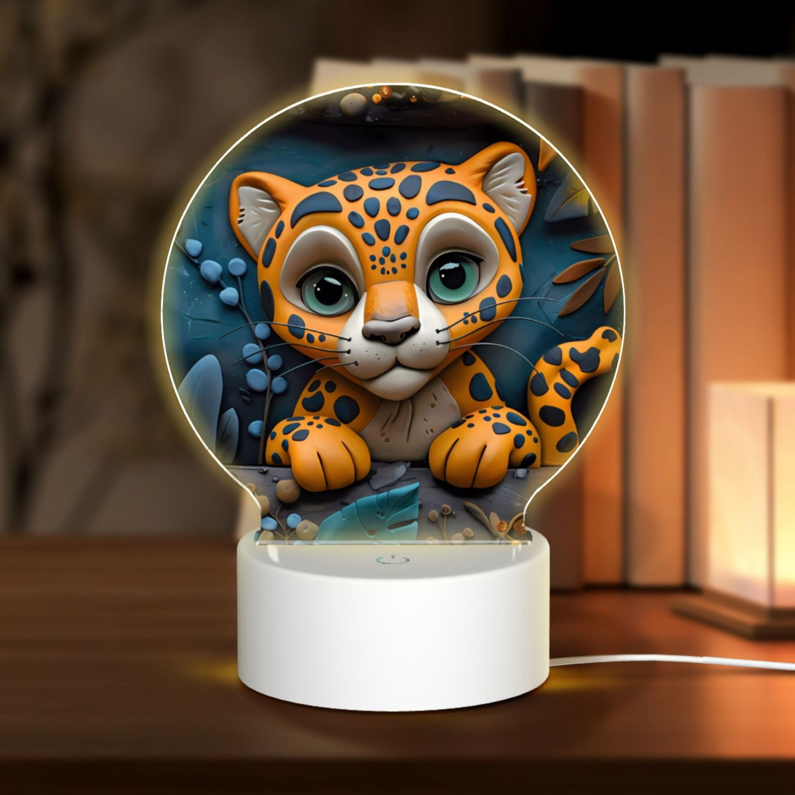 Pofeuu Playful Leopard Art Print LED Christmas Night Light Lamp Base ...