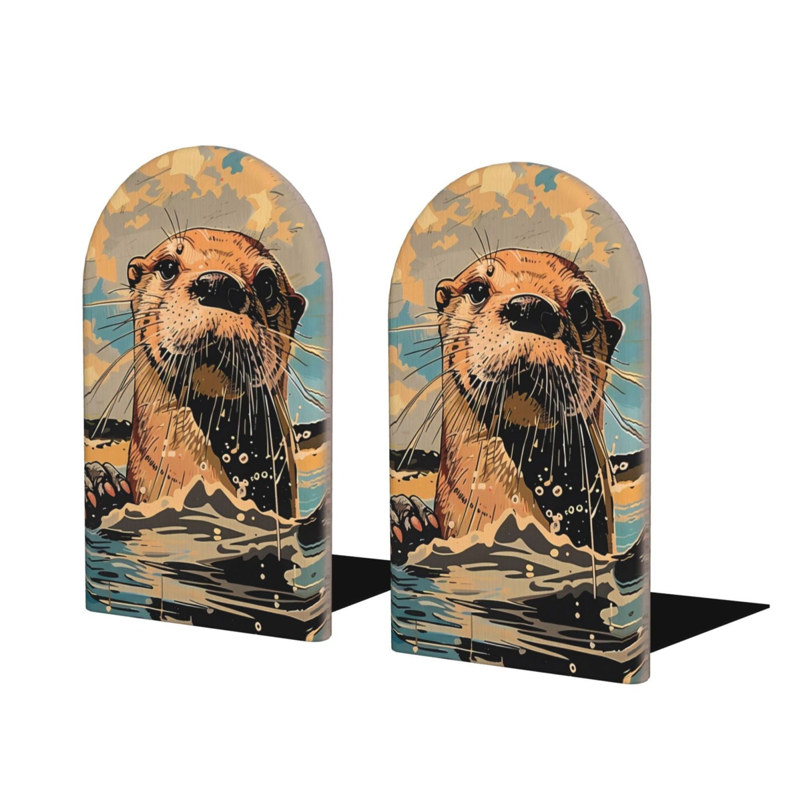 Pofeuu Playful Otter Tropical Beach Print Large Bookend Hold Heavy ...