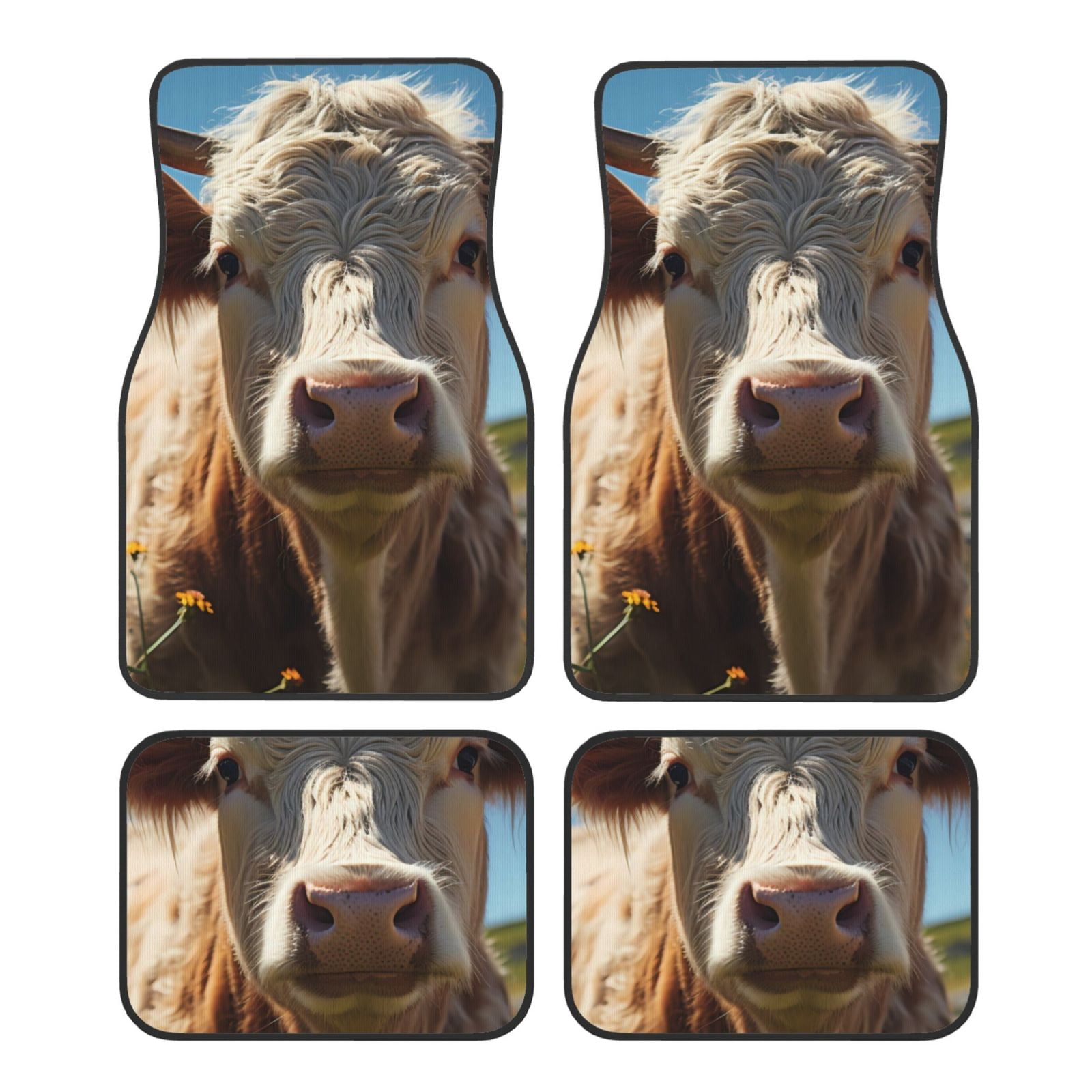 Pofeuu Prairie Flower Cow Print Car Foot Mat Set of 4 Pieces - All ...