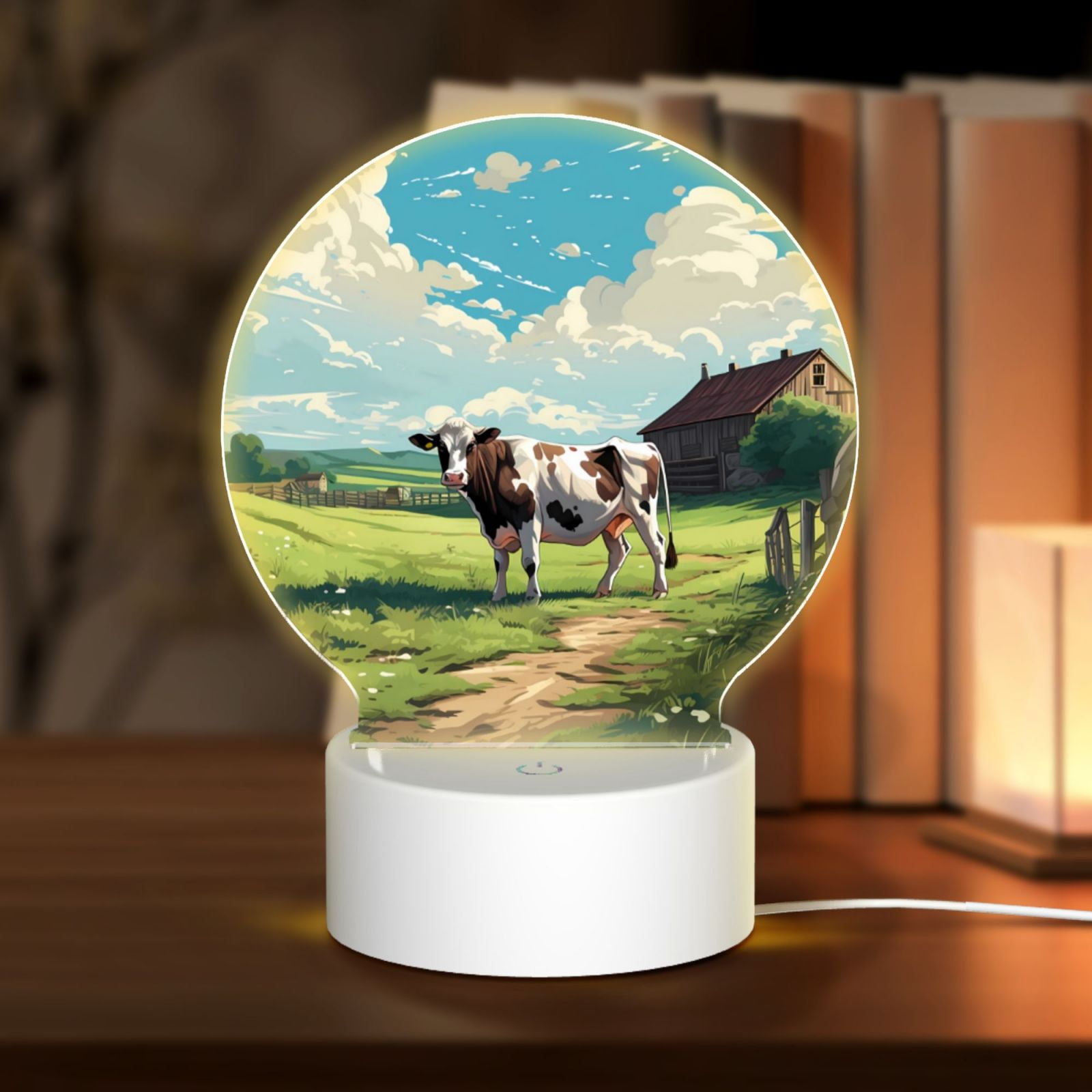 Pofeuu Prairie Pasture Cow Print LED Christmas Night Light Lamp Base ...