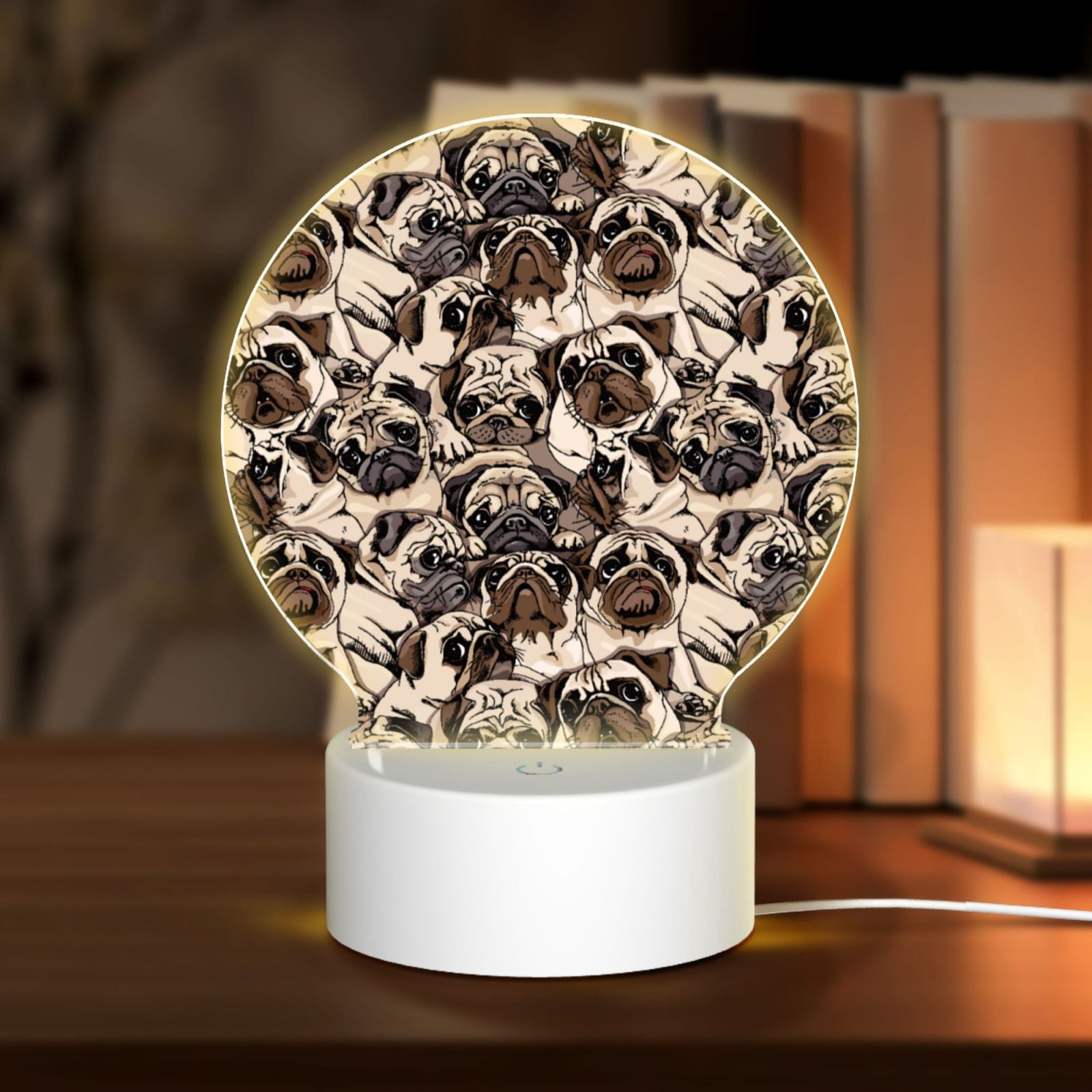 Pofeuu Pug Print LED Christmas Night Light Lamp Base Gift DIY 3D Clear ...