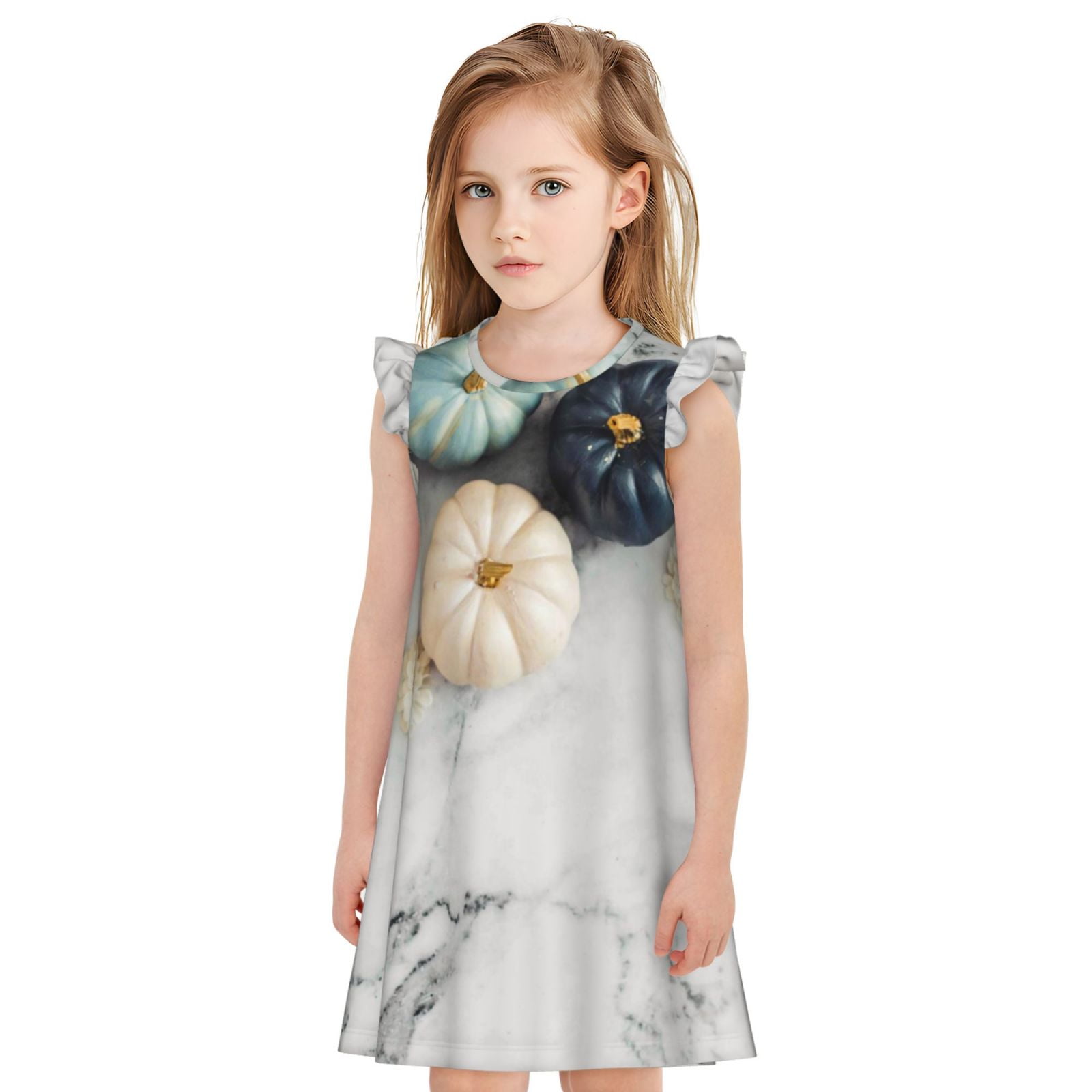 Pofeuu Pumpkin And White Marble Print Girls Nightgowns, Nightgown ...