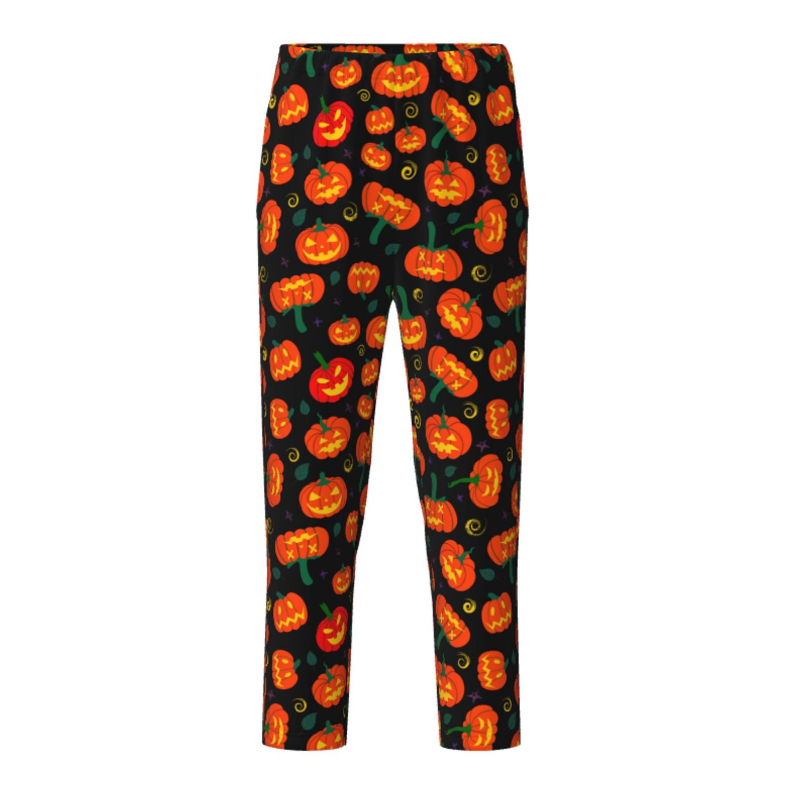 Pofeuu Pumpkin Fallen Leaves Print Teenagers' Pajama Pants, Soft Lounge ...
