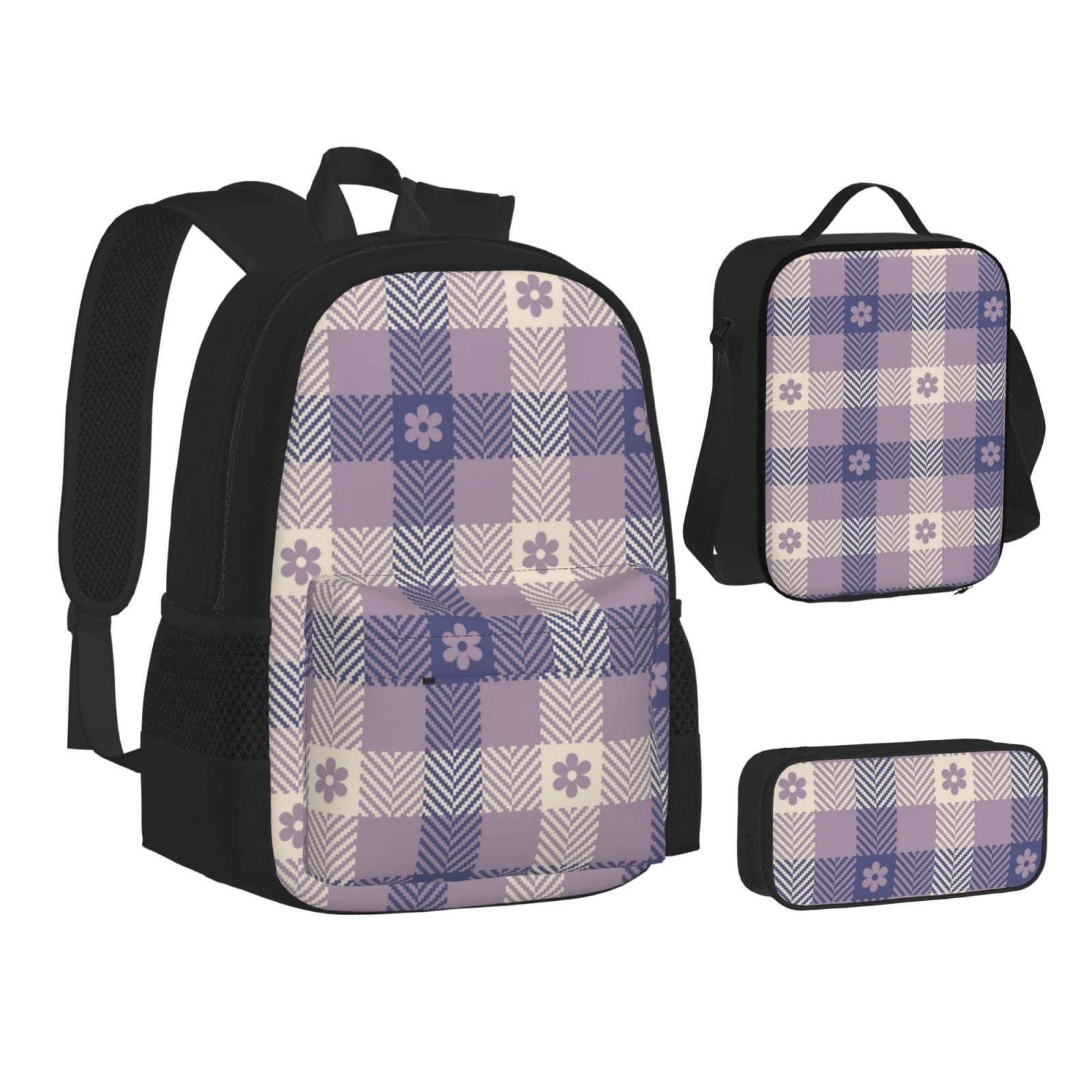Pofeuu Purple Floral Gingham Check Plaid Print Backpack Travel ...