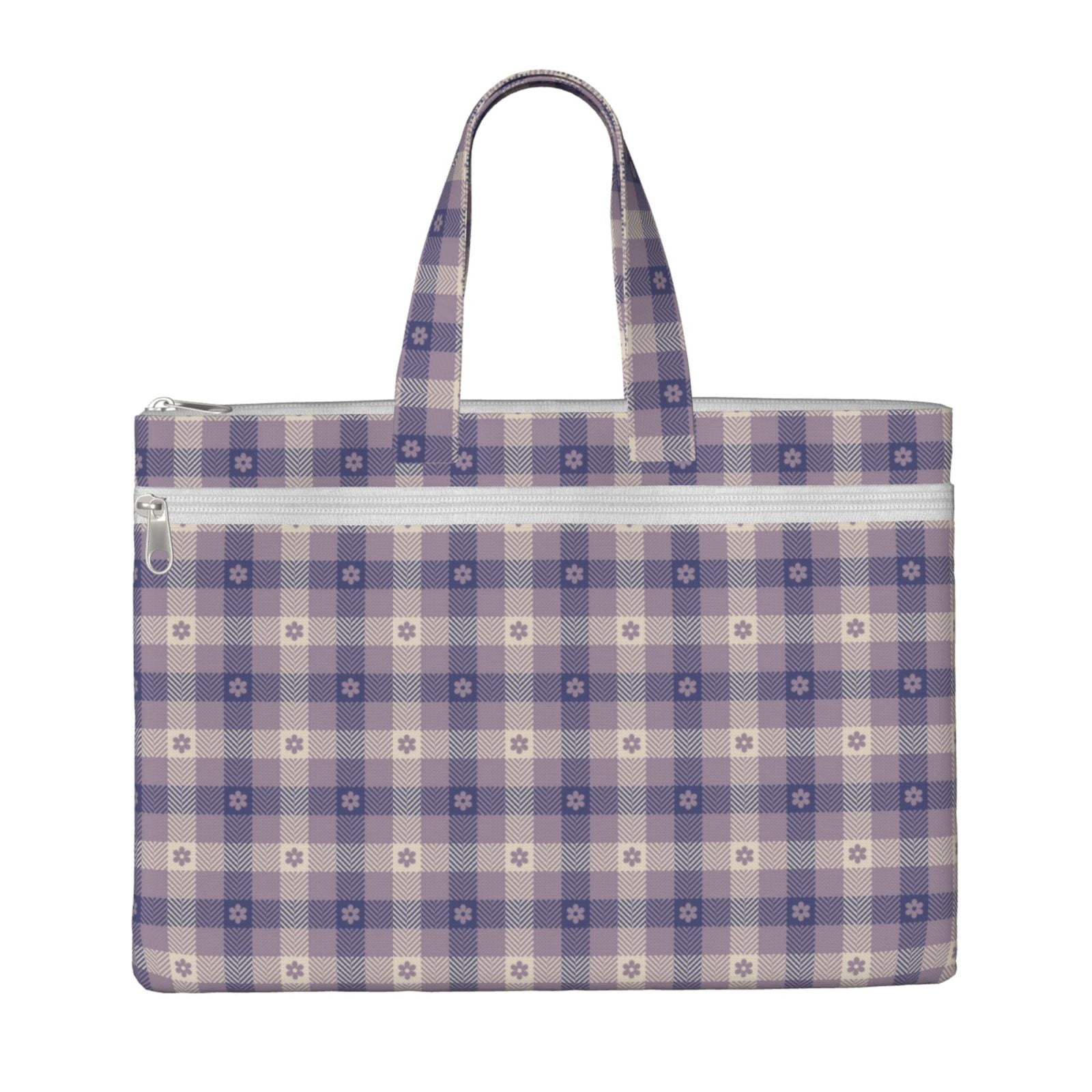 Pofeuu Purple Floral Gingham Check Plaid Print Laptop Bag Carrying ...