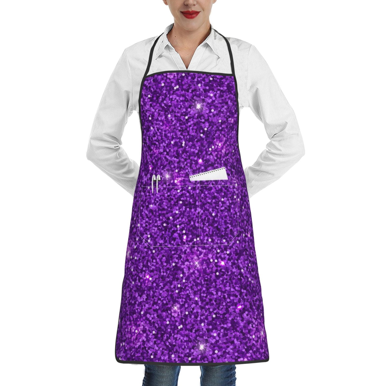 Pofeuu Purple Glitter Print Aprons with Pockets, Cute Aprons for ...