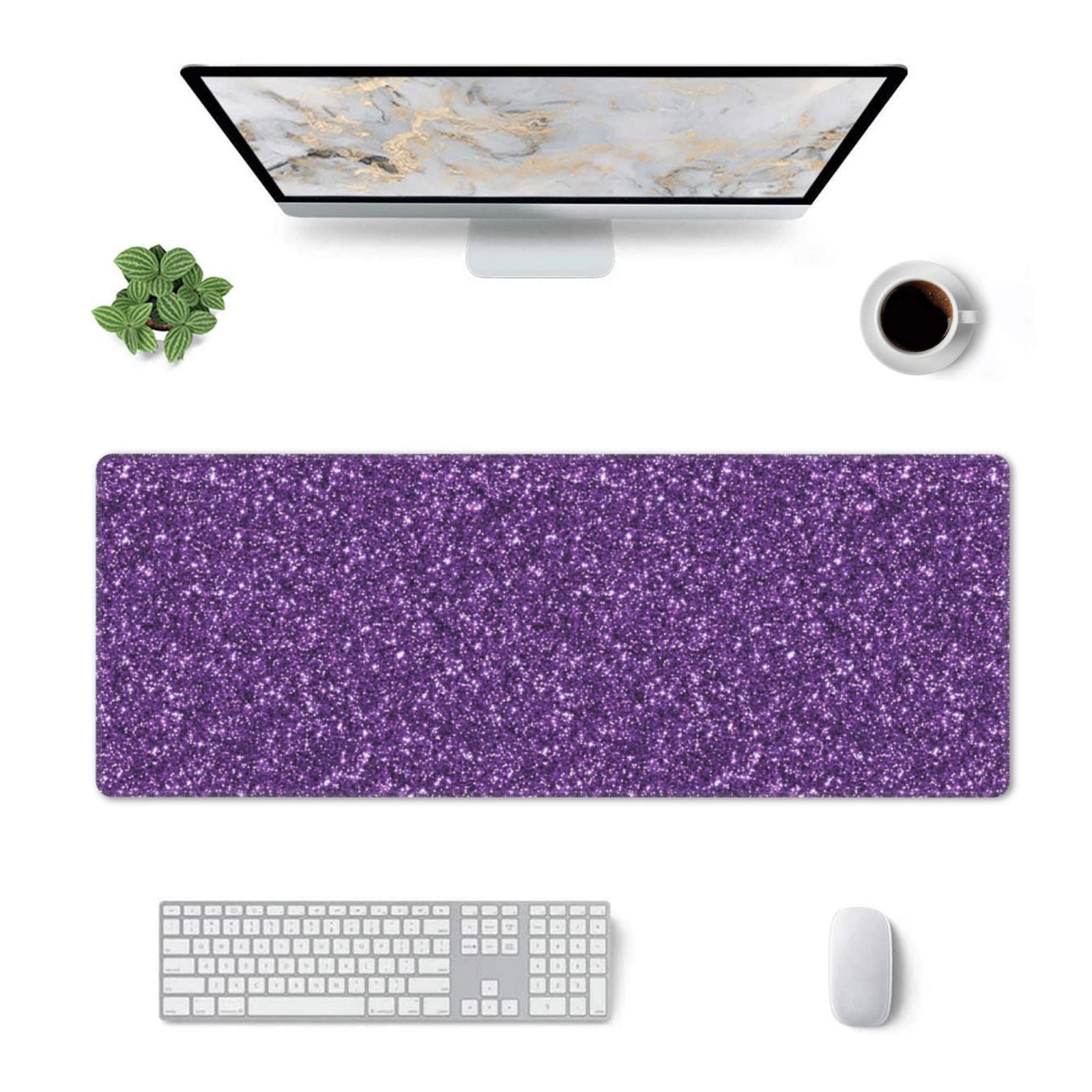 Pofeuu Purple Glitter Print Desk Mat for Keyboard and Mouse，Computer ...