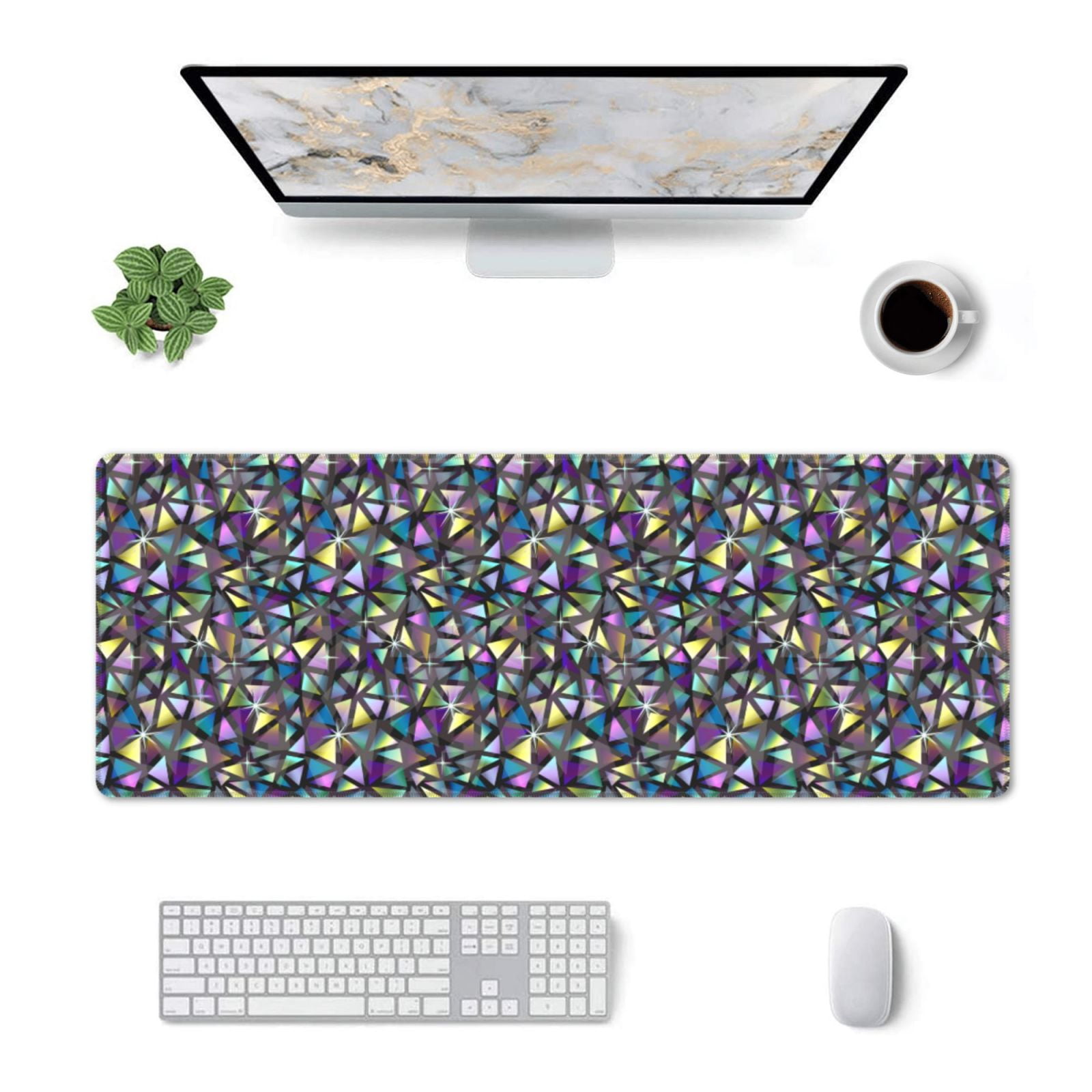 Pofeuu Purple-Gold Triangles Print Desk Mat for Keyboard and Mouse ...