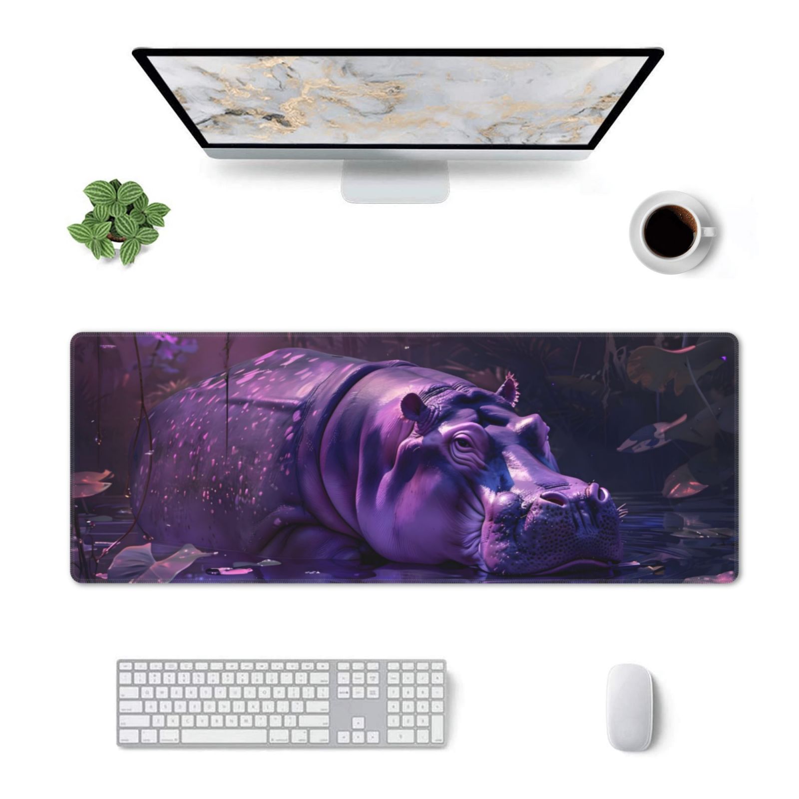 Pofeuu Purple Hippo In Water Print Desk Mat for Keyboard and Mouse ...