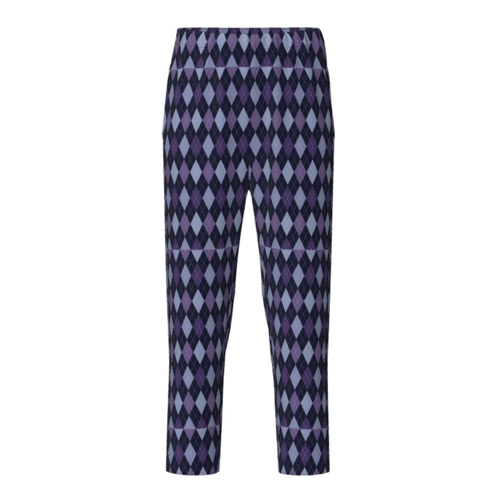 Pofeuu Purple and Blue Squares Print Teenagers' Pajama Pants, Soft ...