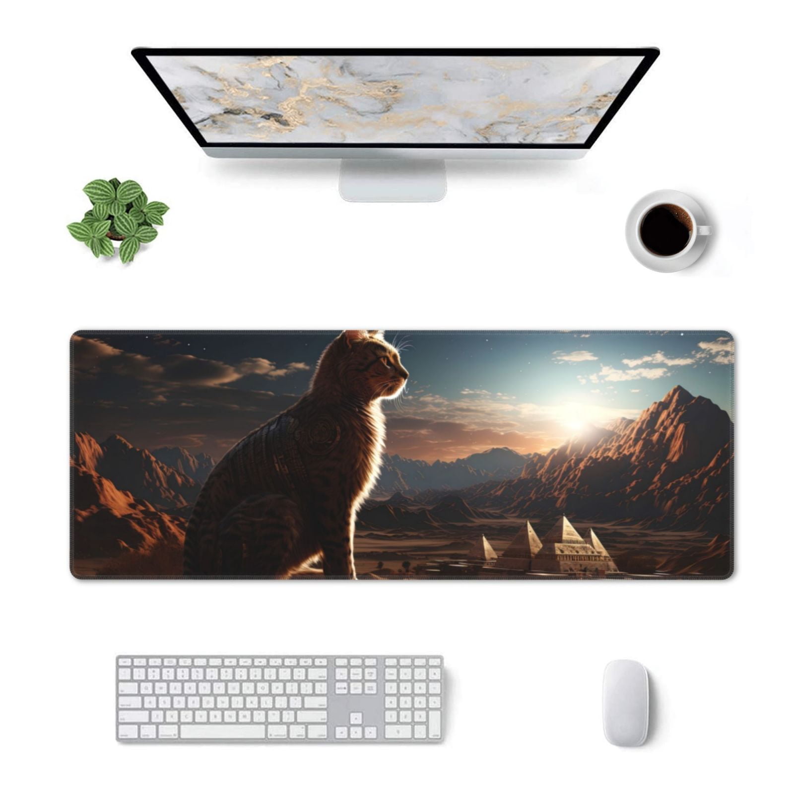 Pofeuu Pyramid Desert Cat Print Desk Mat for Keyboard and Mouse ...
