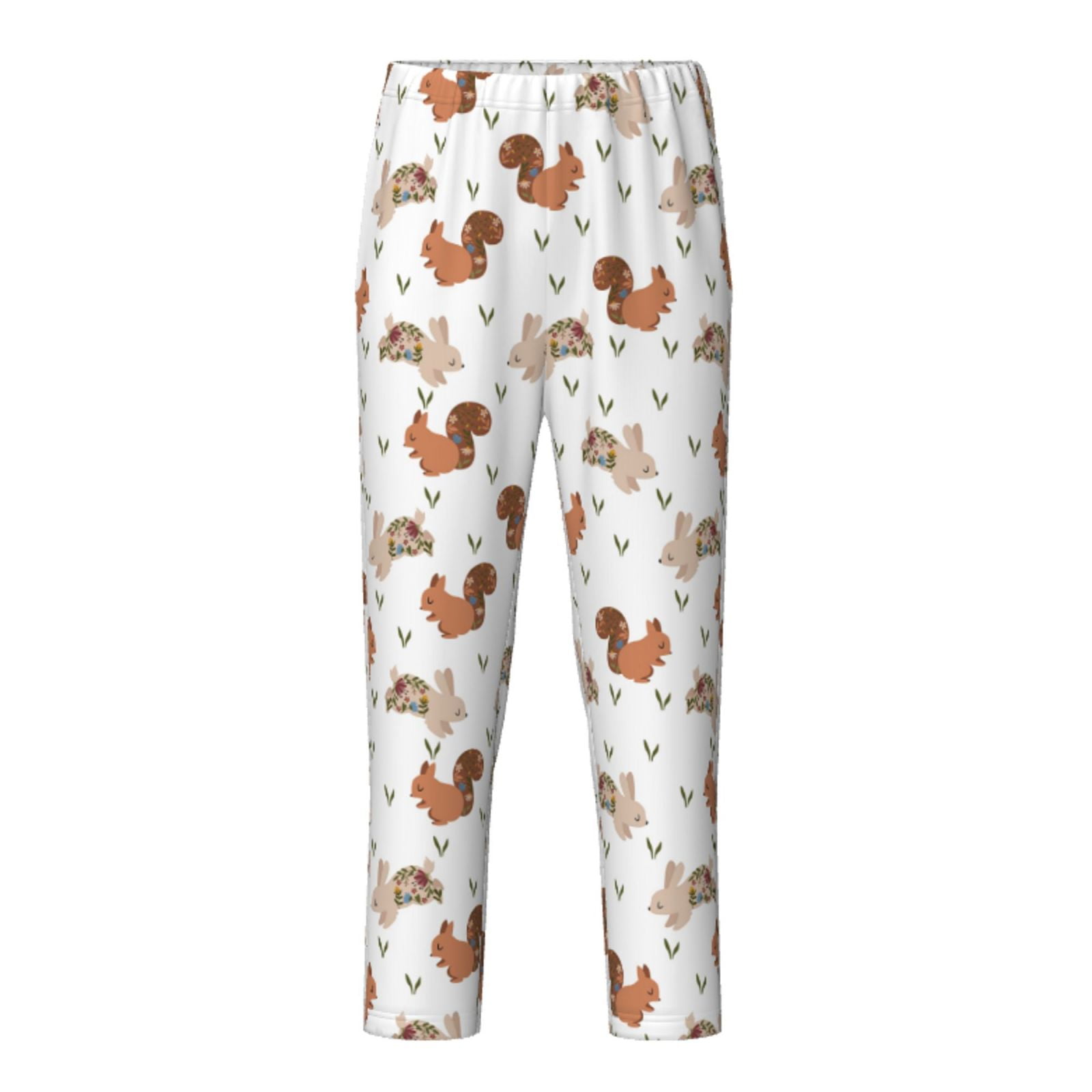 Pofeuu Rabbit And Squirrel Print Teenagers' Pajama Pants, Soft Lounge ...