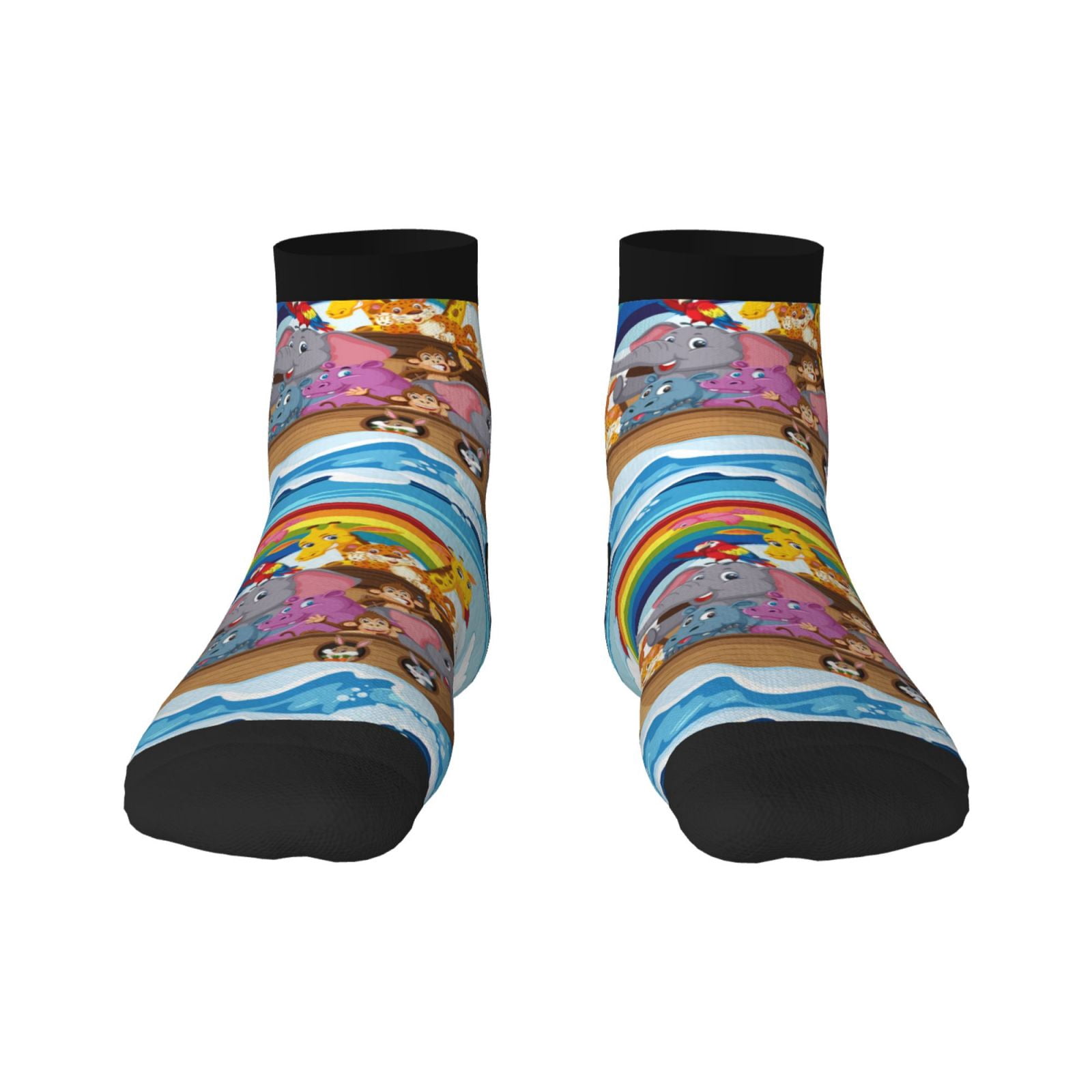 Pofeuu Rainbow Animals on Noah's Ark Print 30cm Socks, Adult Running ...