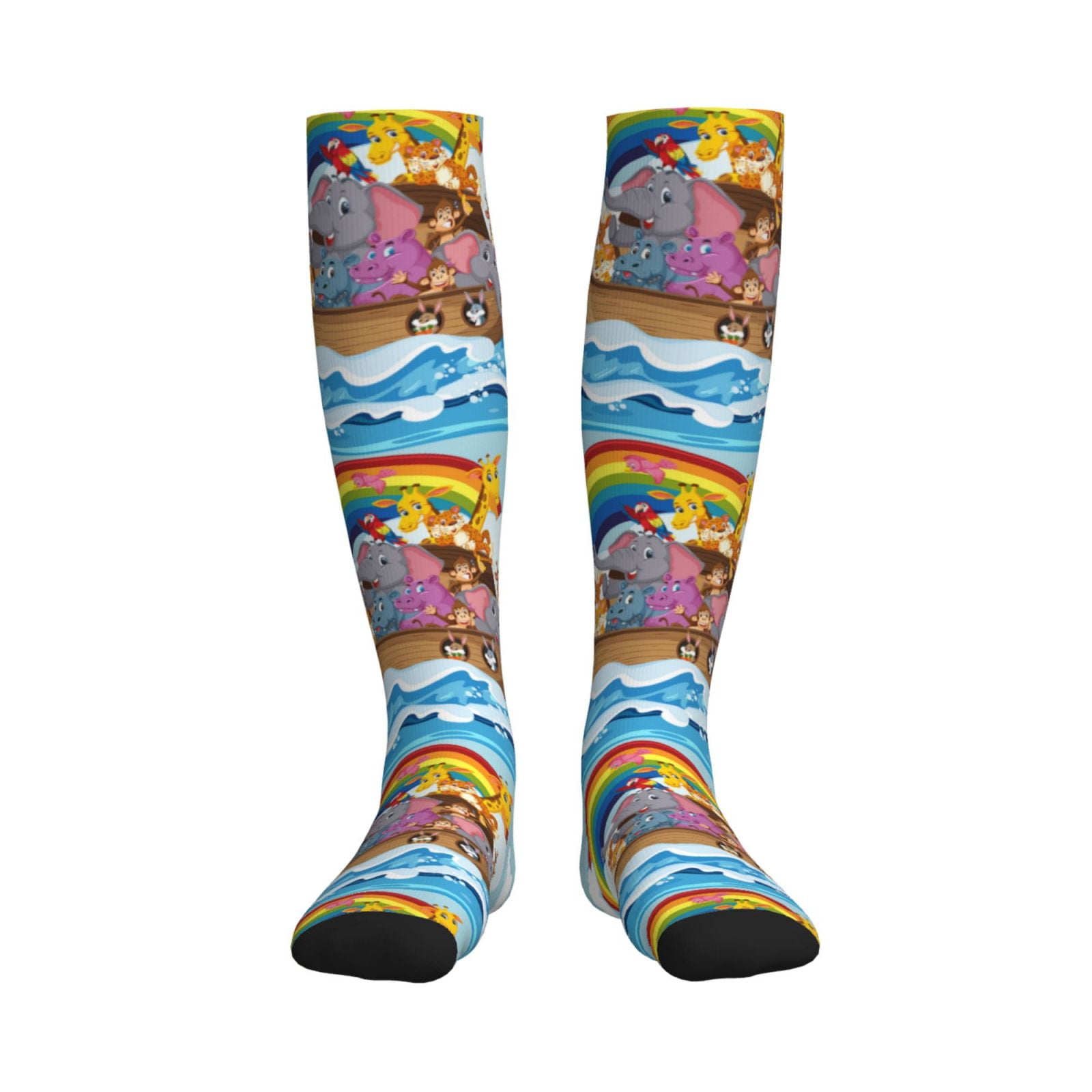 Pofeuu Rainbow Animals on Noah's Ark Print Compression Socks for Women ...