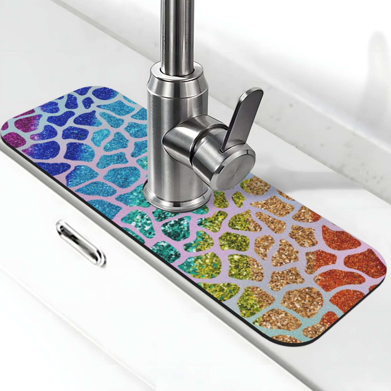 Pofeuu Rainbow Glitter Print Splash Guard for Sink Faucet Sink Gadgets ...