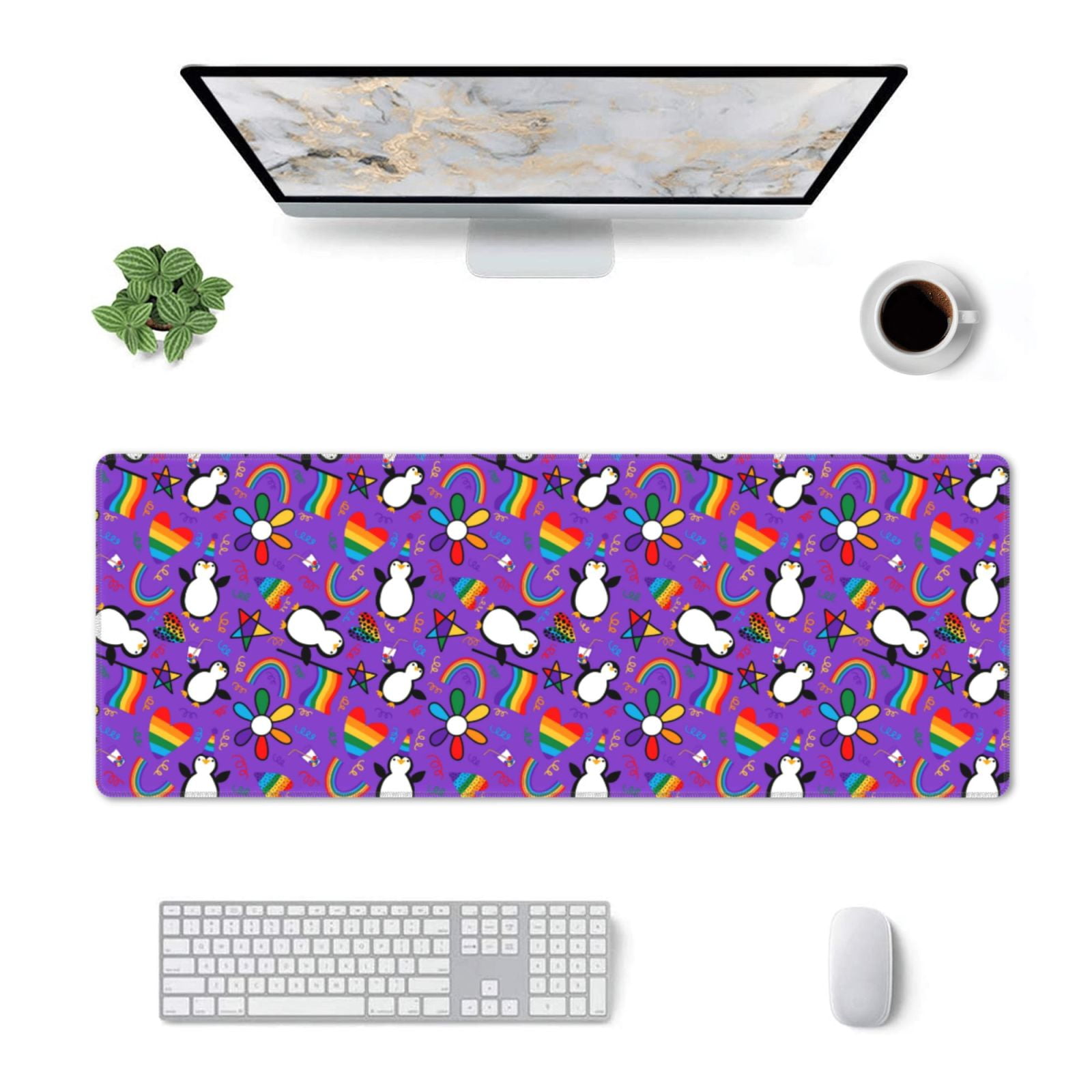 Pofeuu Rainbow Lgbt Penguin Print Desk Mat for Keyboard and Mouse ...