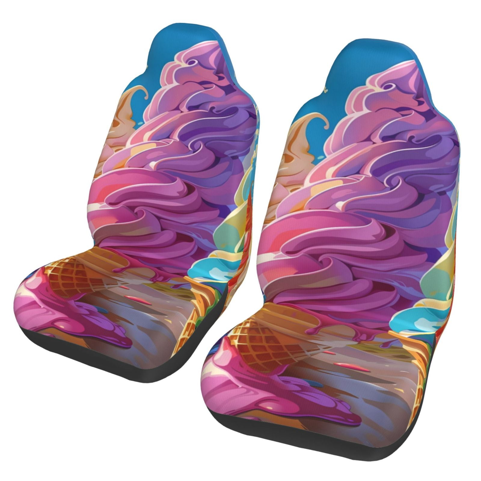Pofeuu Rainbow Melting Ice Cream Print Automotive Car Seat Covers Flat ...