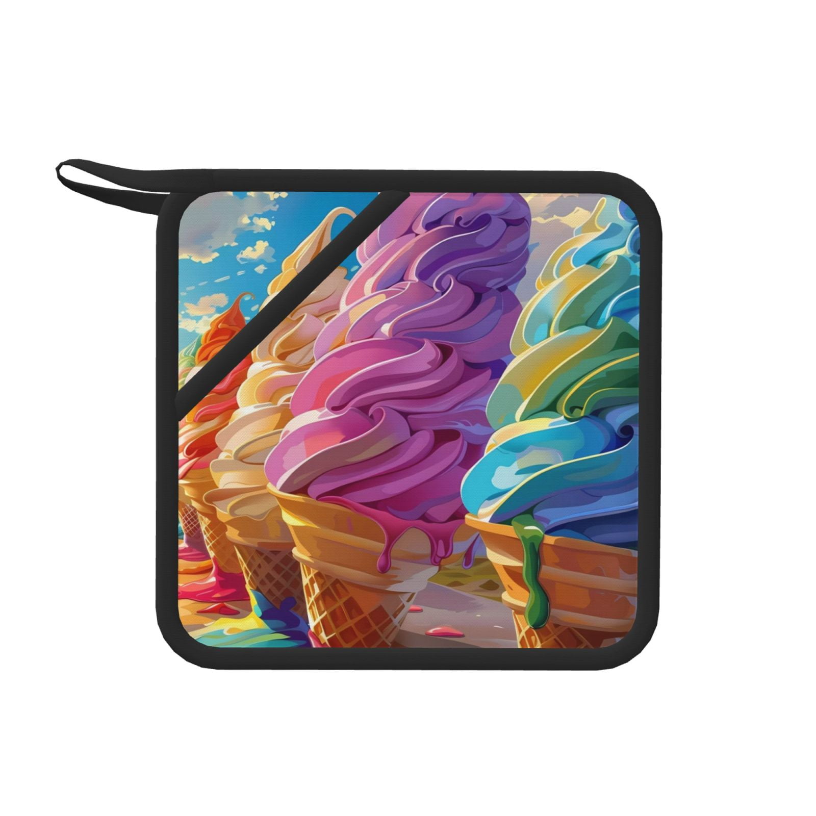Pofeuu Rainbow Melting Ice Cream Print Silicone Trivet Mats,Silicone ...
