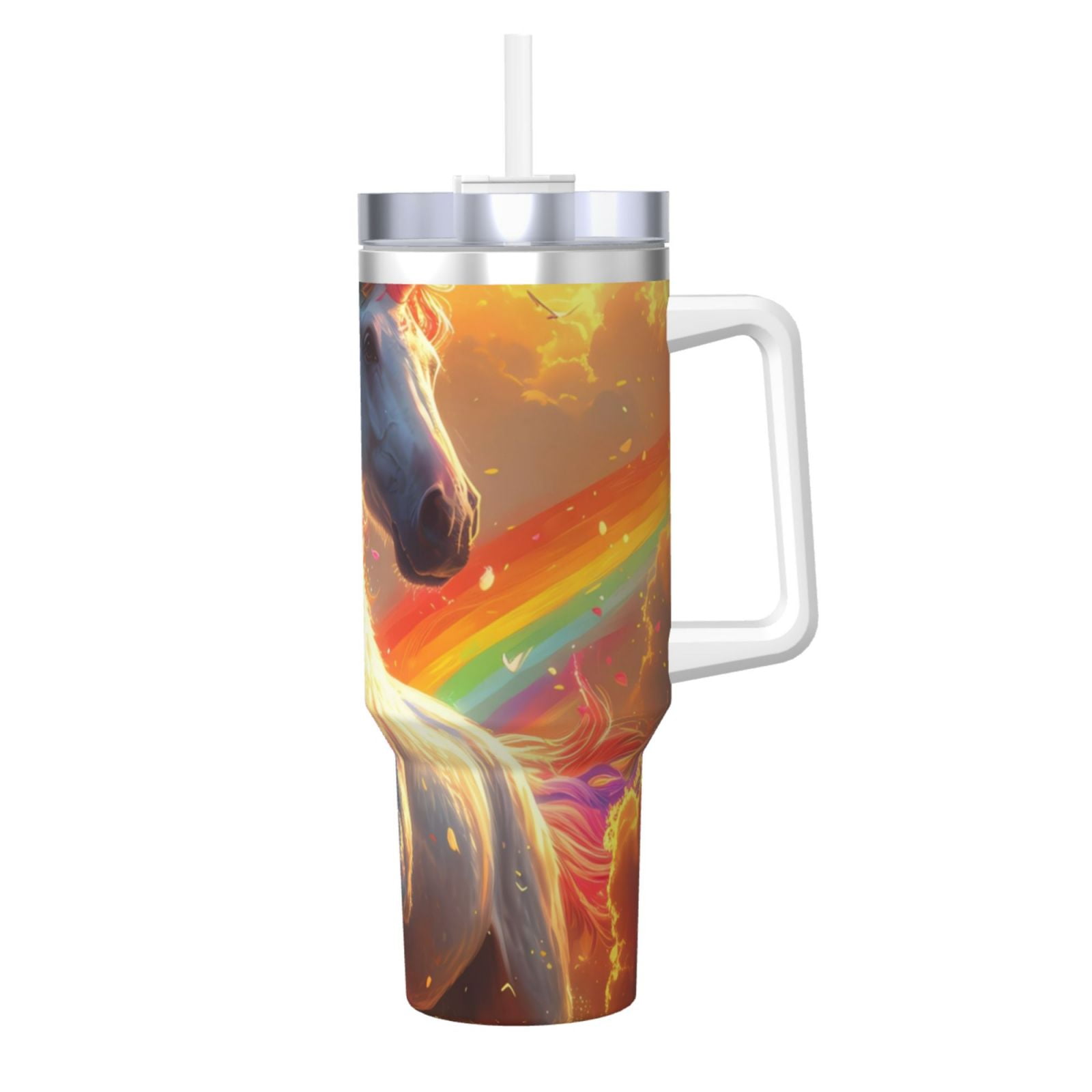 Pofeuu Rainbow Sunset Cloud White Horse Print 40oz Ice Bully With ...