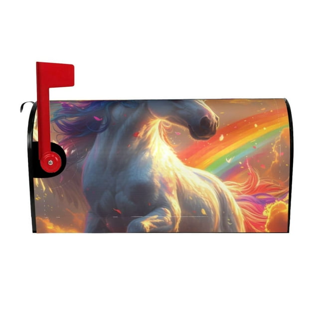 Pofeuu Rainbow Sunset Cloud White Horse Print Mailbox Covers Letterbox ...