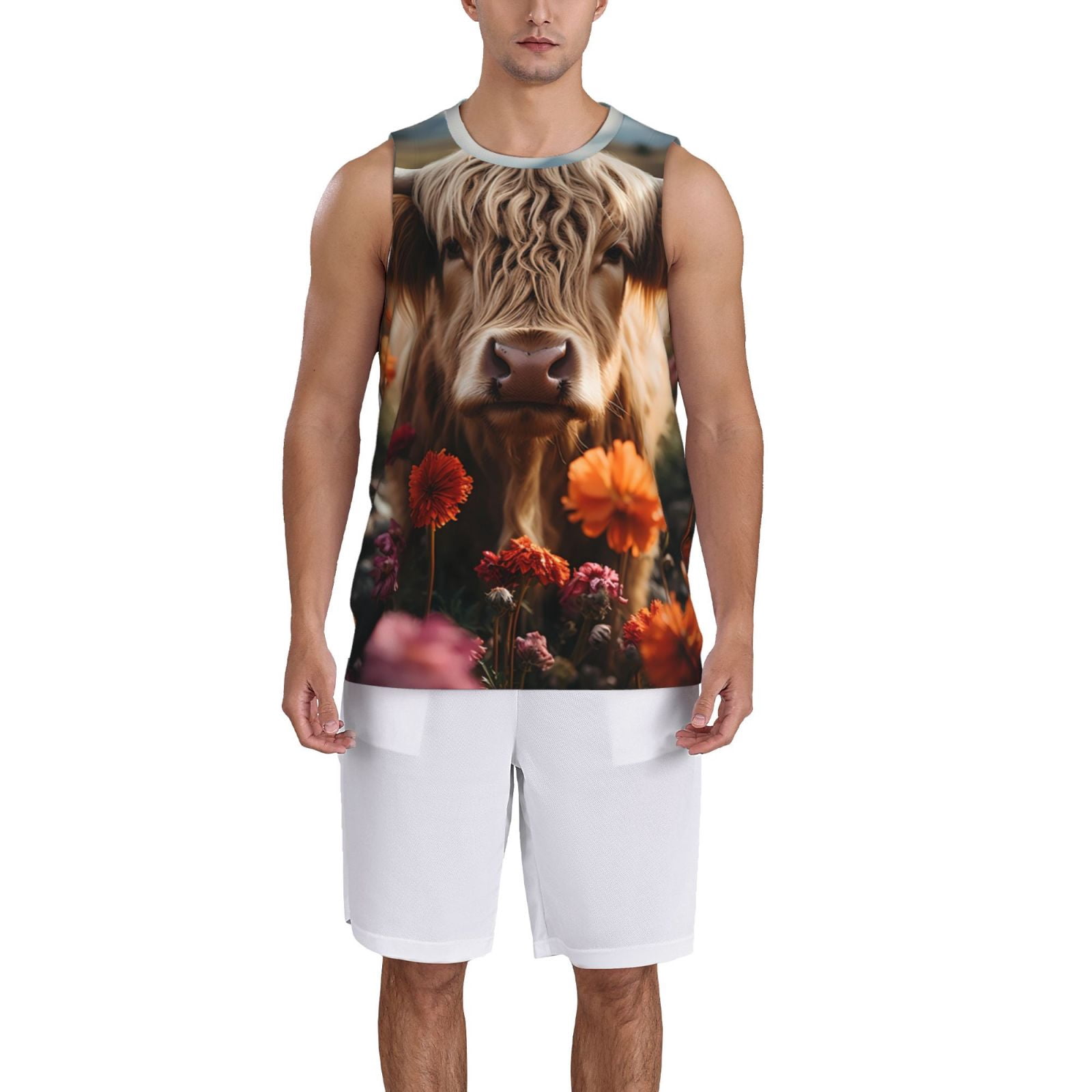 Pofeuu Realistic Flower Cow Print Basketball Jersey, Shirts for Men ...