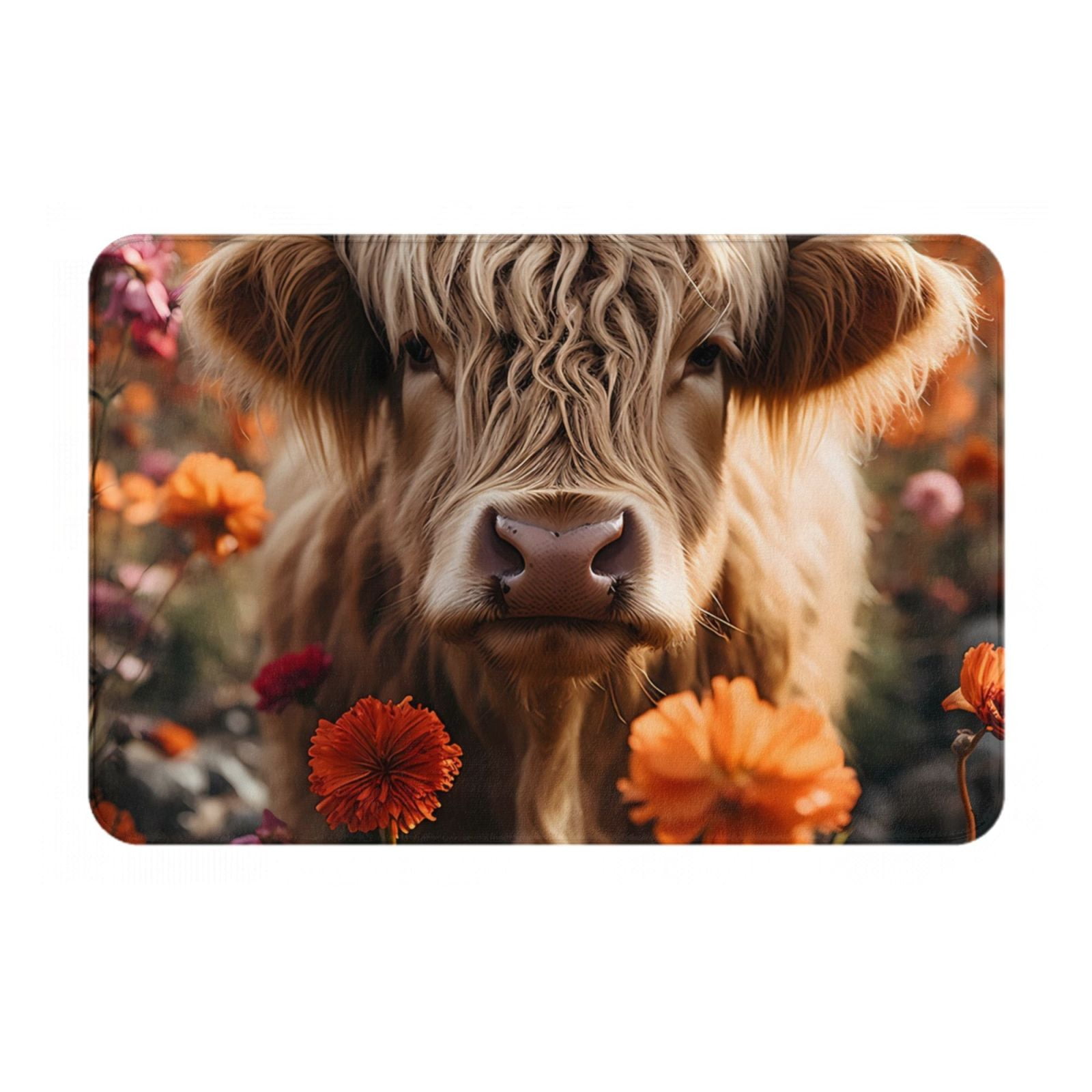 Pofeuu Realistic Flower Cow Print Flannel Doormats Rug16"x24"Rug ...