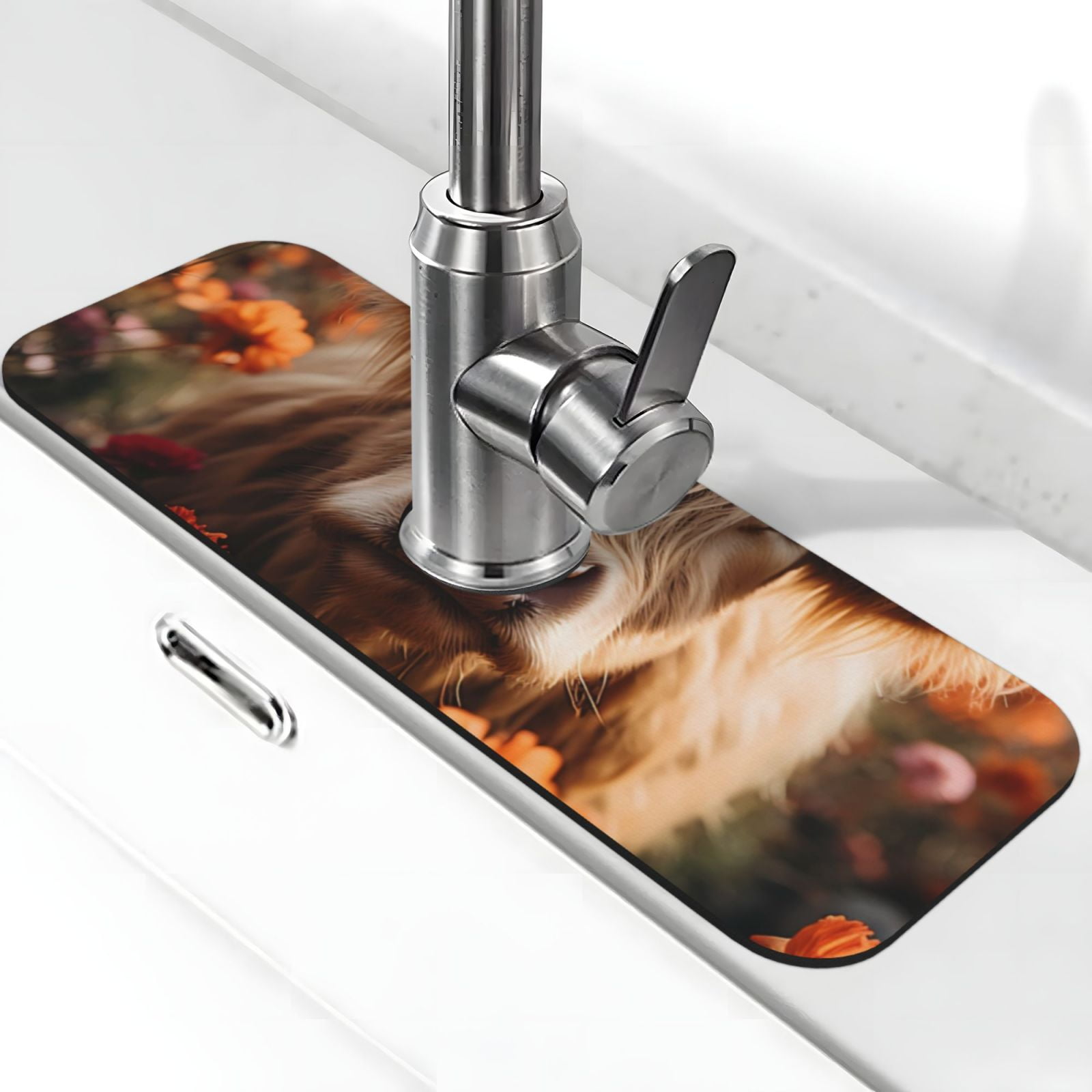 Pofeuu Realistic Flower Cow Print Splash Guard for Sink Faucet Sink ...