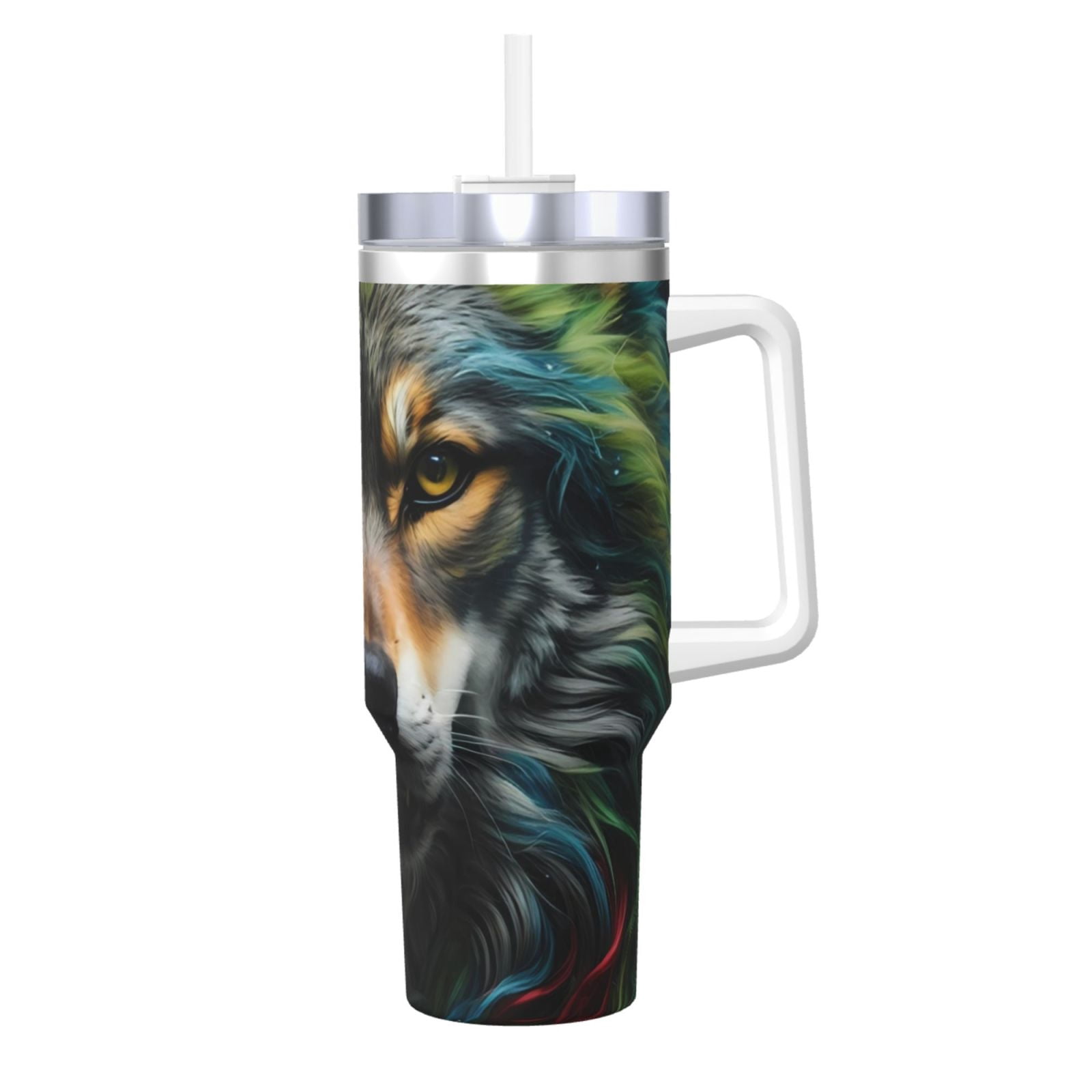Pofeuu Realistic Style Colorful Wolf Print 40oz Ice Bully With Handle ...