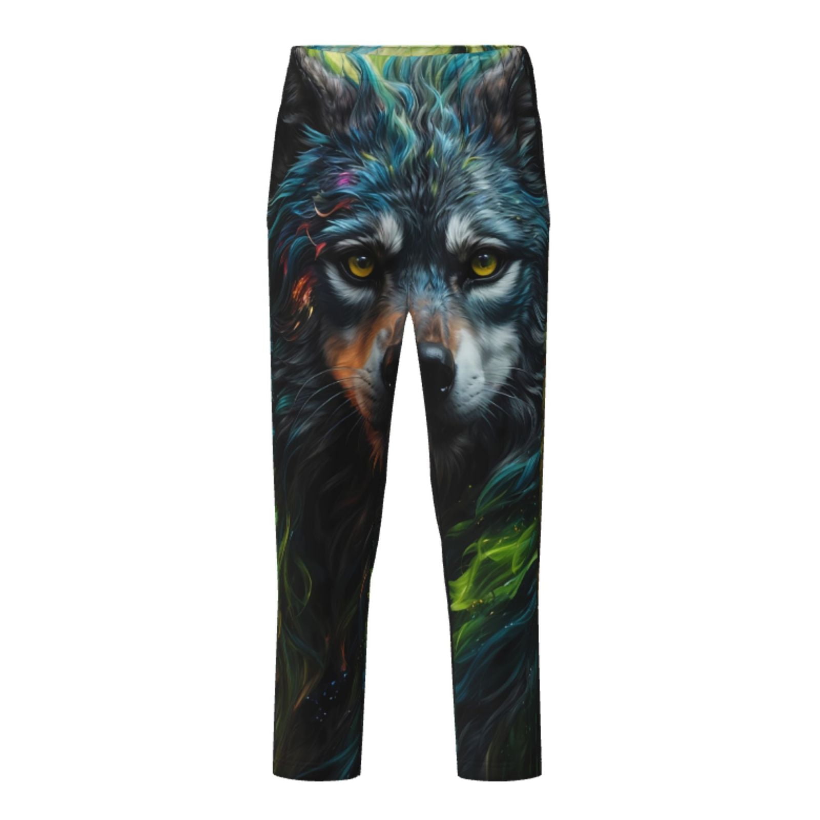 Pofeuu Realistic Style Green Fur Wolf Print Teenagers' Pajama Pants ...