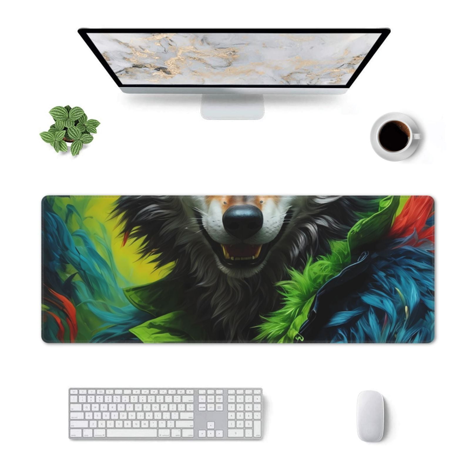 Pofeuu Realistic Style Wolf Warrior Print Desk Mat for Keyboard and ...