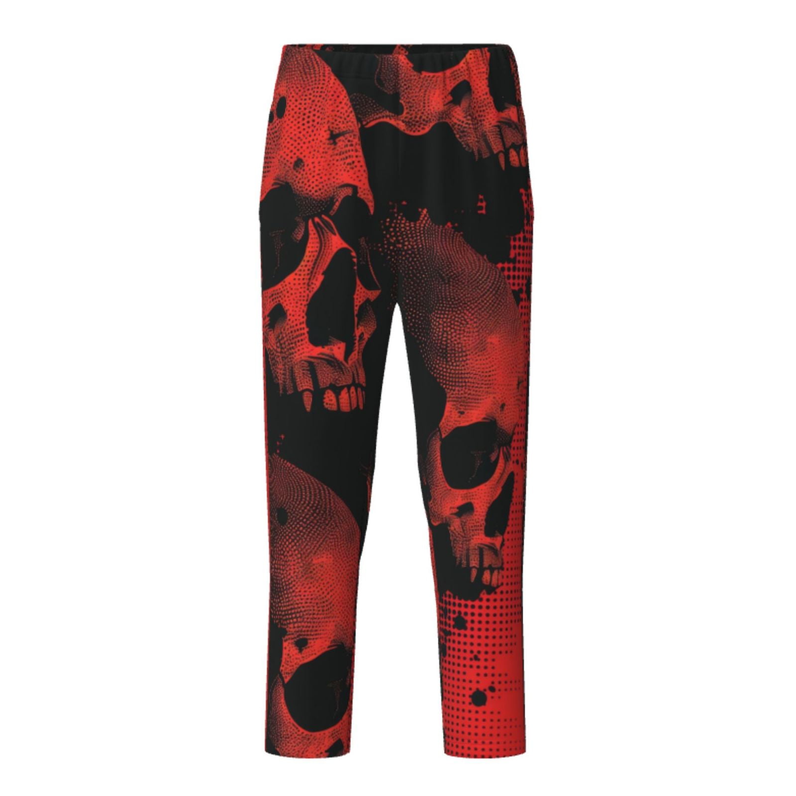 Pofeuu Red And Black Abstract Skull Print Teenagers' Pajama Pants, Soft ...