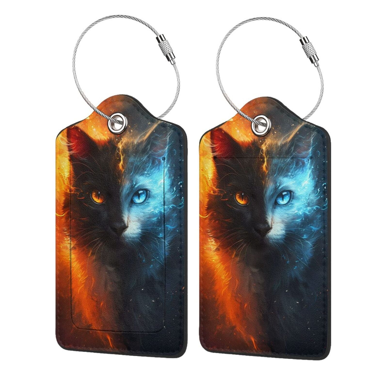 Pofeuu Red And Blue Fire Cat Print Luggage Tags, Privacy Cover ID Label ...