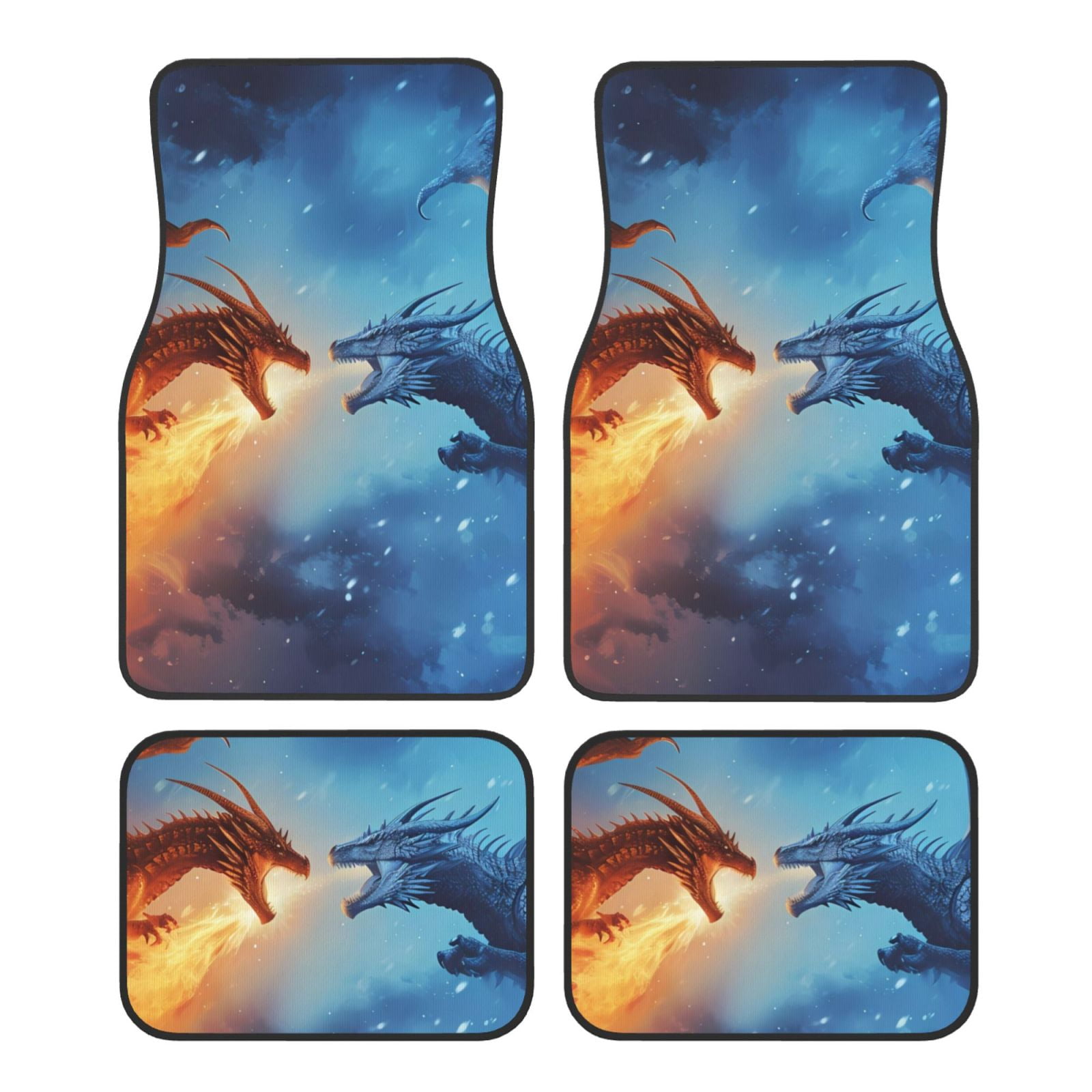Pofeuu Red And Blue Fire Dragon A Print Car Foot Mat Set of 4 Pieces ...