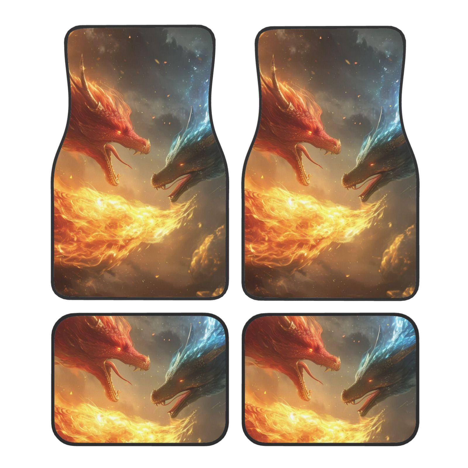 Pofeuu Red And Blue Fire Dragon B Print Car Foot Mat Set of 4 Pieces ...