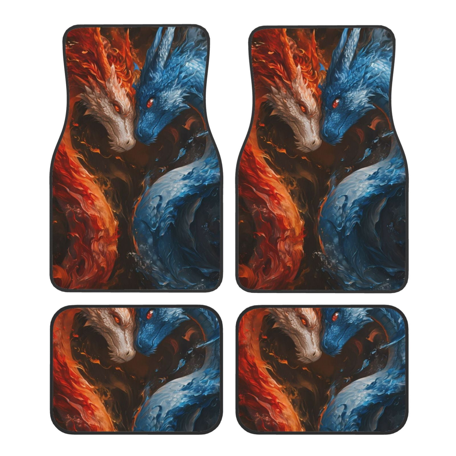 Pofeuu Red And Blue Fire Dragon F Print Car Foot Mat Set of 4 Pieces ...