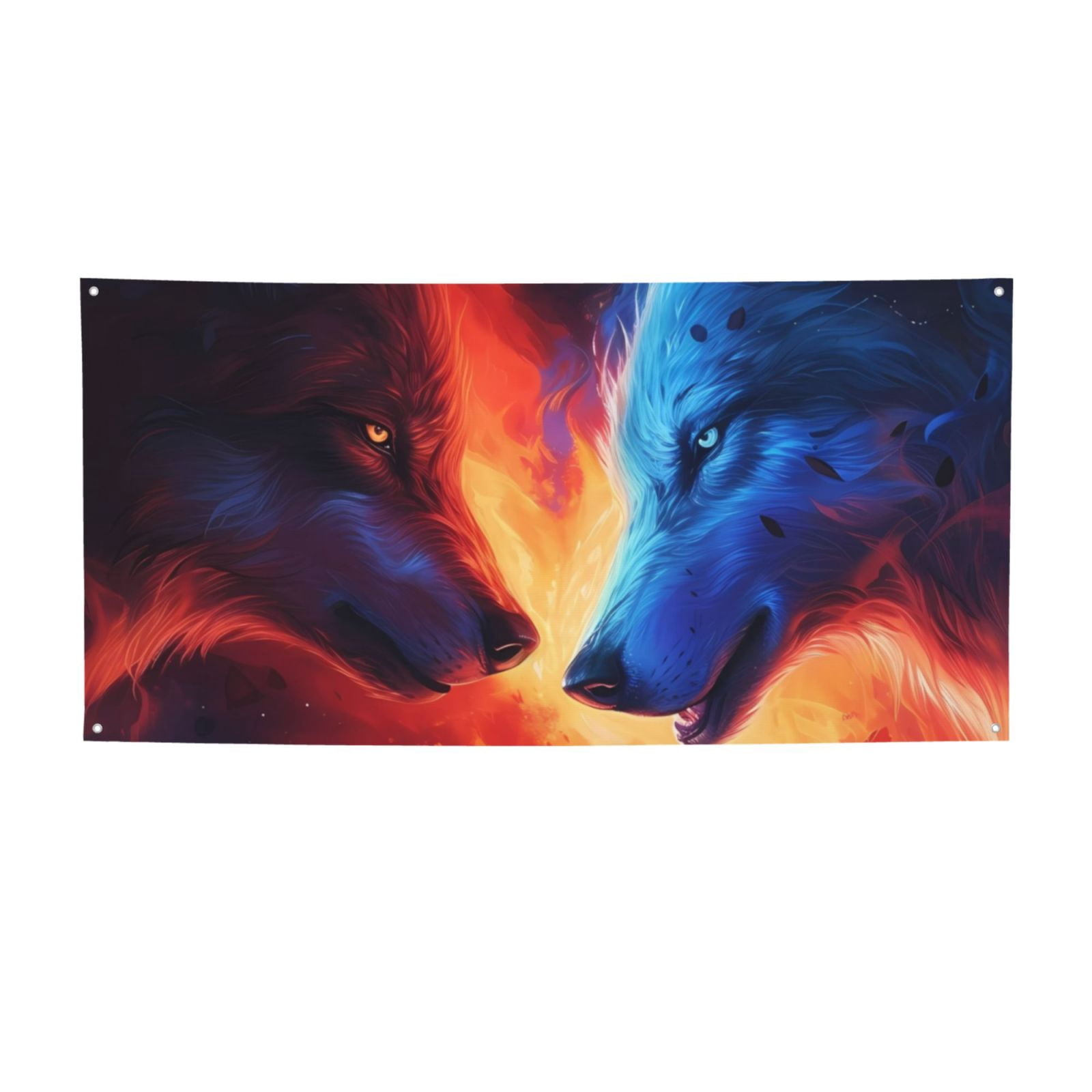 Pofeuu Red And Blue Fire Wolf Print Colorful Yard Festival Banner Sign ...