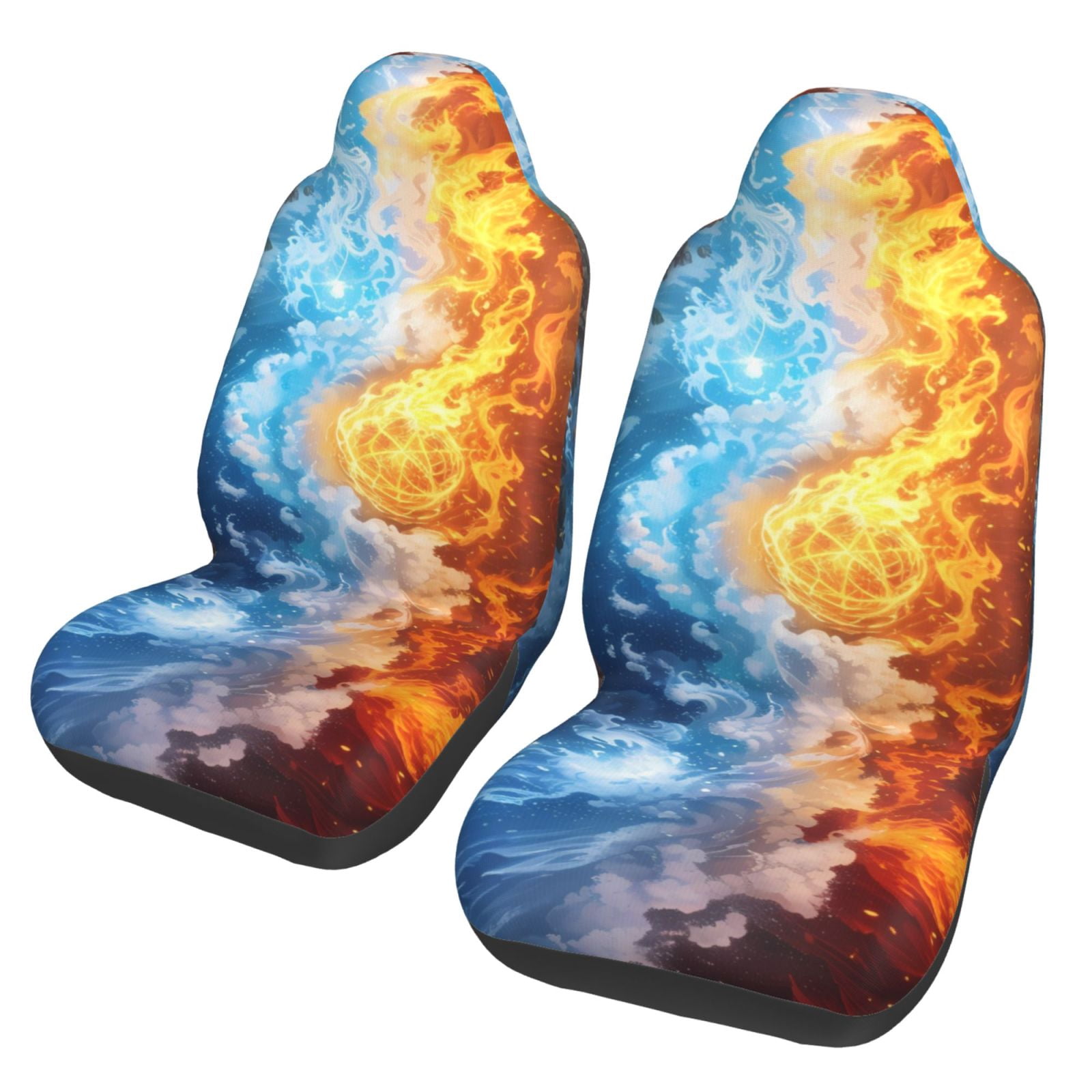 Pofeuu Red And Blue Flame Waves Print Automotive Car Seat Covers Flat ...