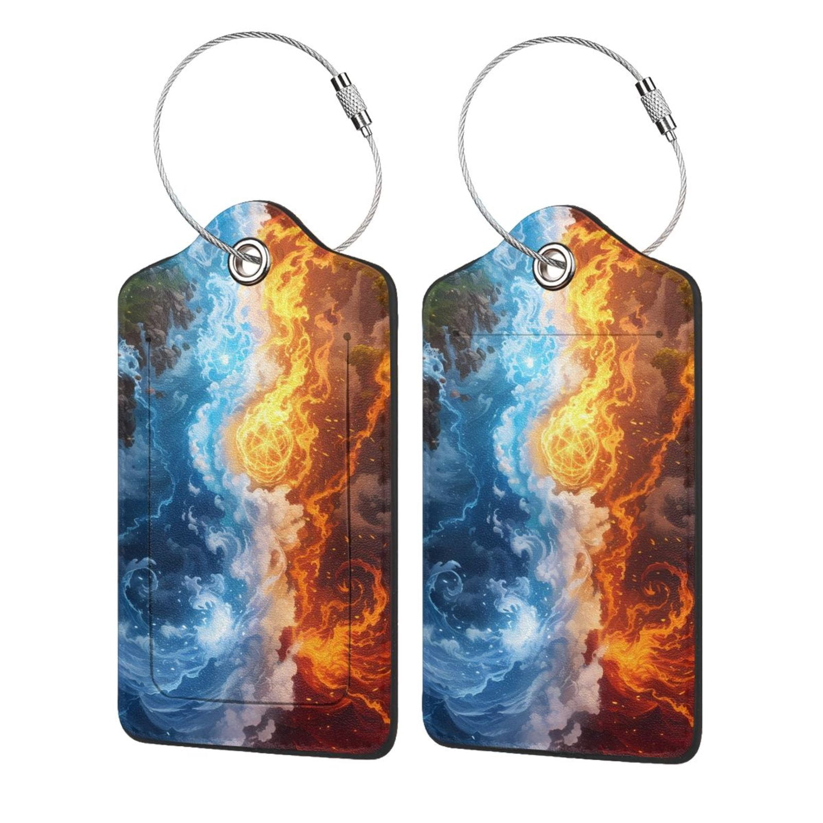 Pofeuu Red And Blue Flame Waves Print Luggage Tags, Privacy Cover ID ...