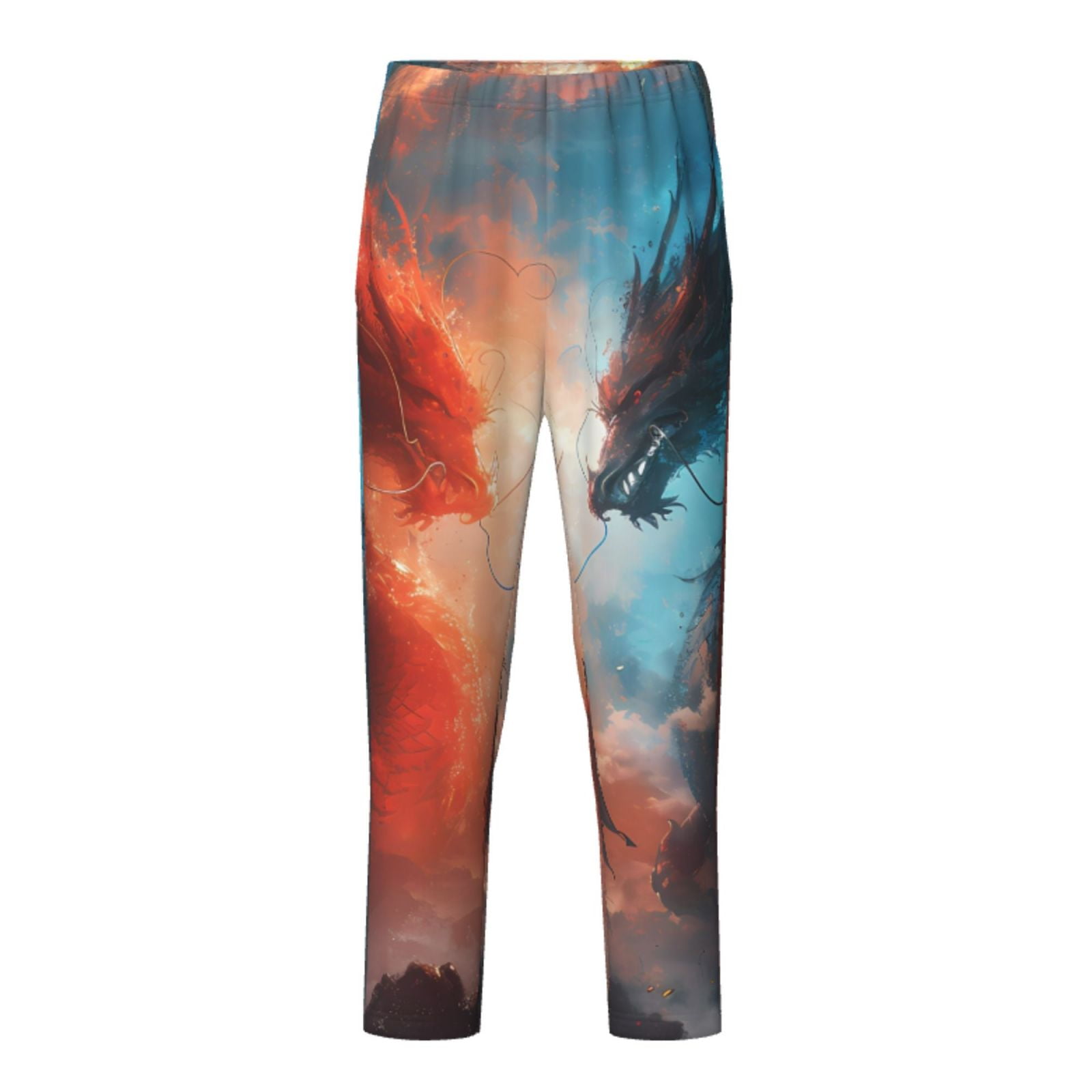 Pofeuu Red And Blue Sky Dragon Print Teenagers' Pajama Pants, Soft ...