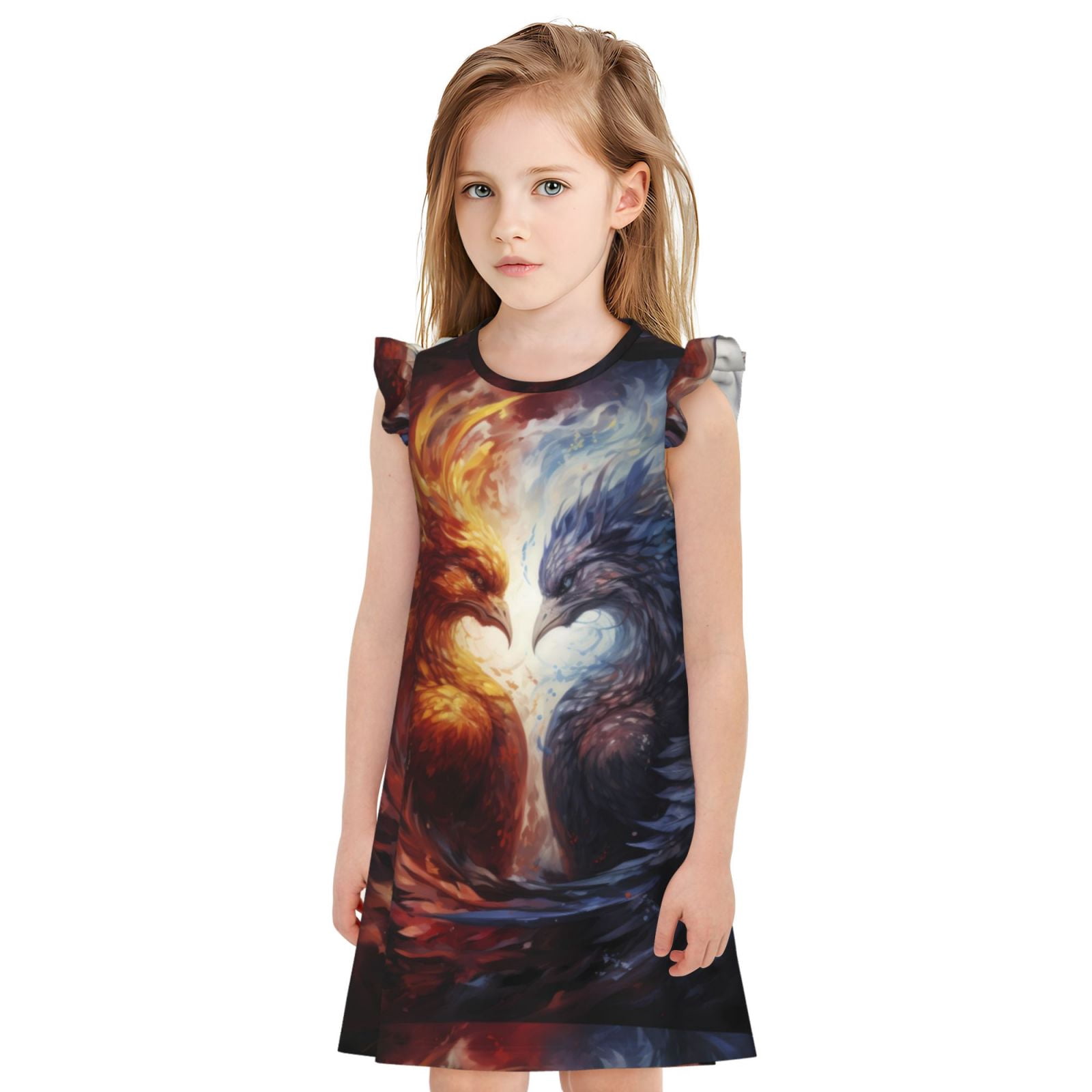 Pofeuu Red And White Fire Bird Print Girls Nightgowns, Nightgown ...