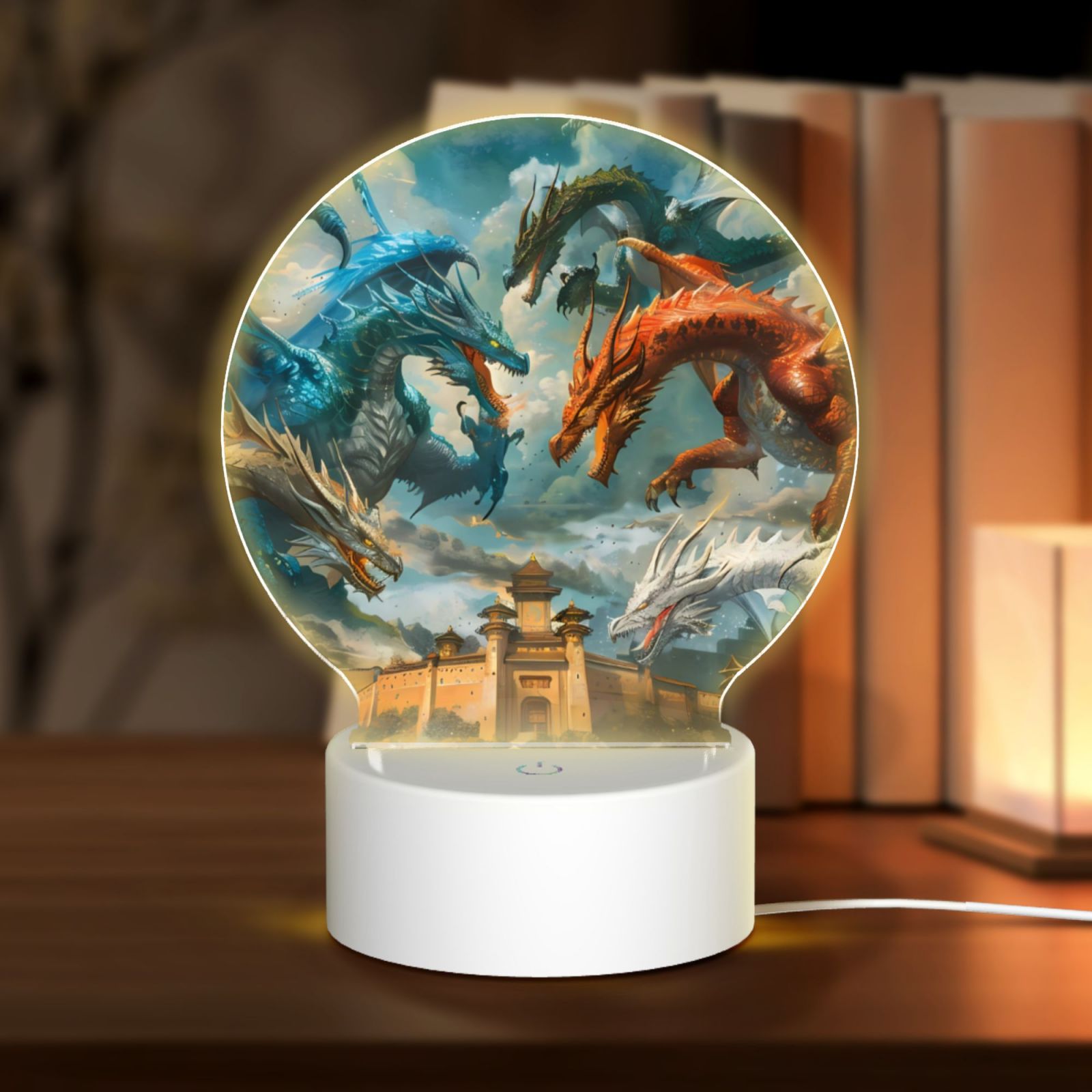 Pofeuu Red Blue Dragon Battle Epic Print LED Christmas Night Light Lamp ...
