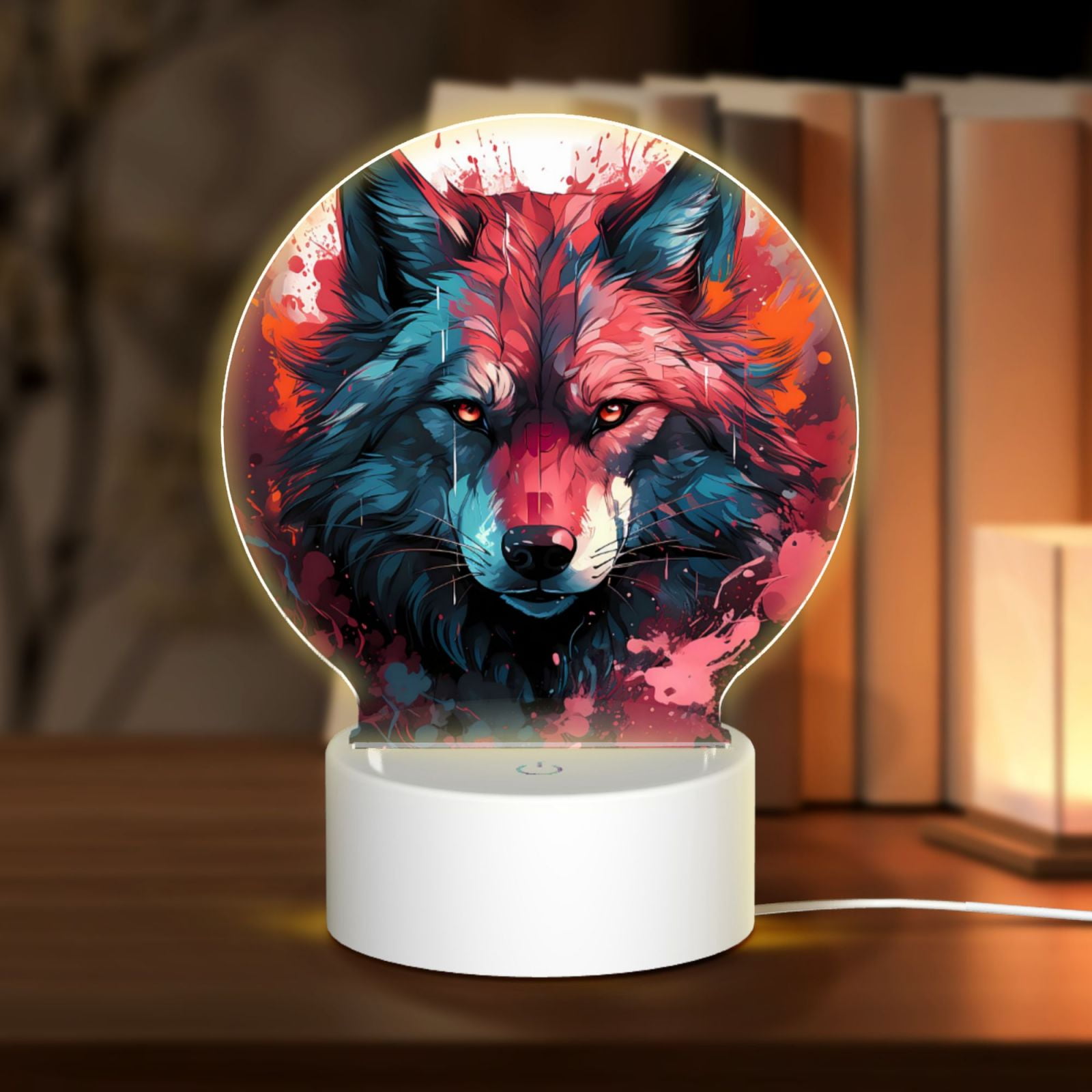 Pofeuu Red Flame Wolf Head Print LED Christmas Night Light Lamp Base ...