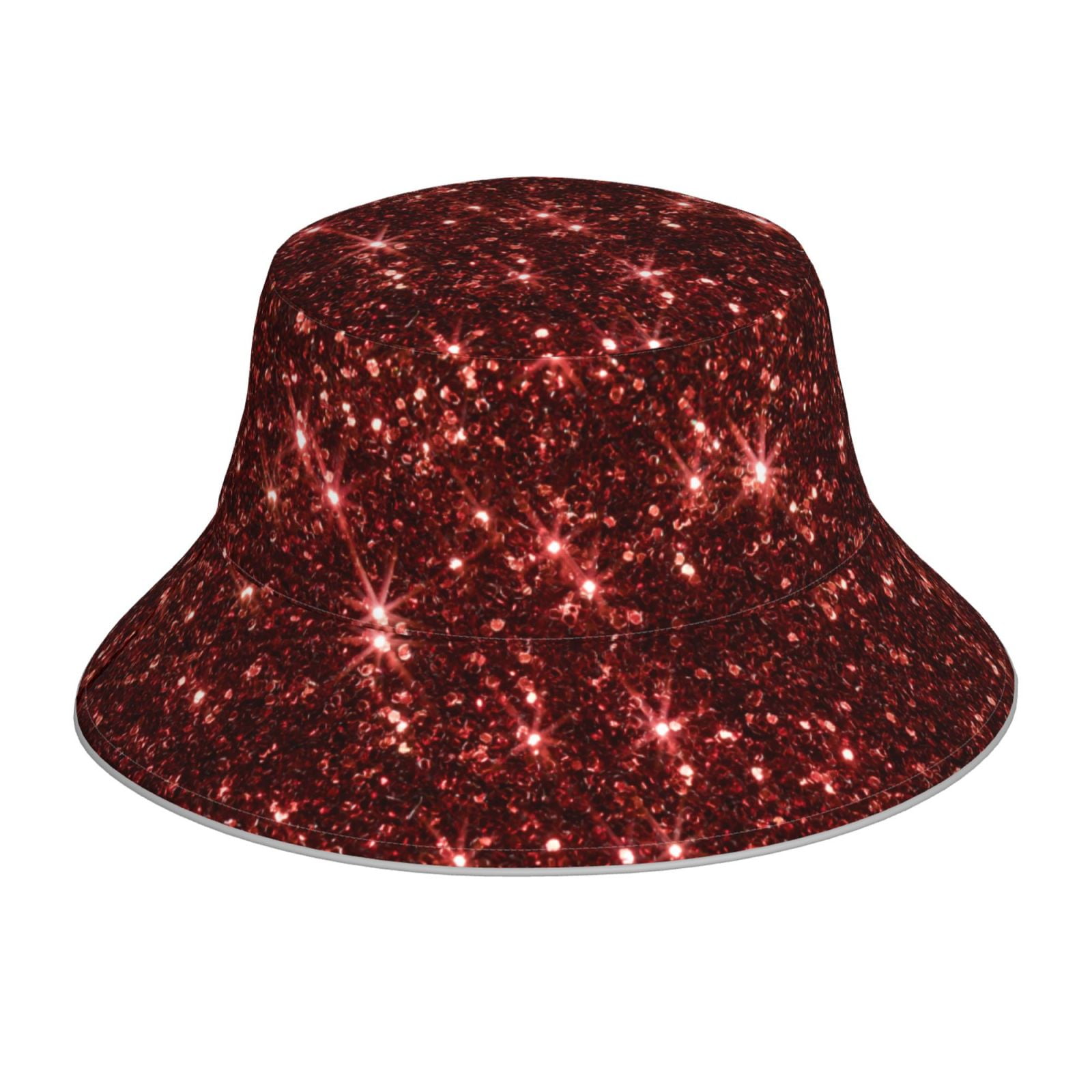 Pofeuu Red Glitter Texture Print Bucket Hat for Women Men Reflective ...