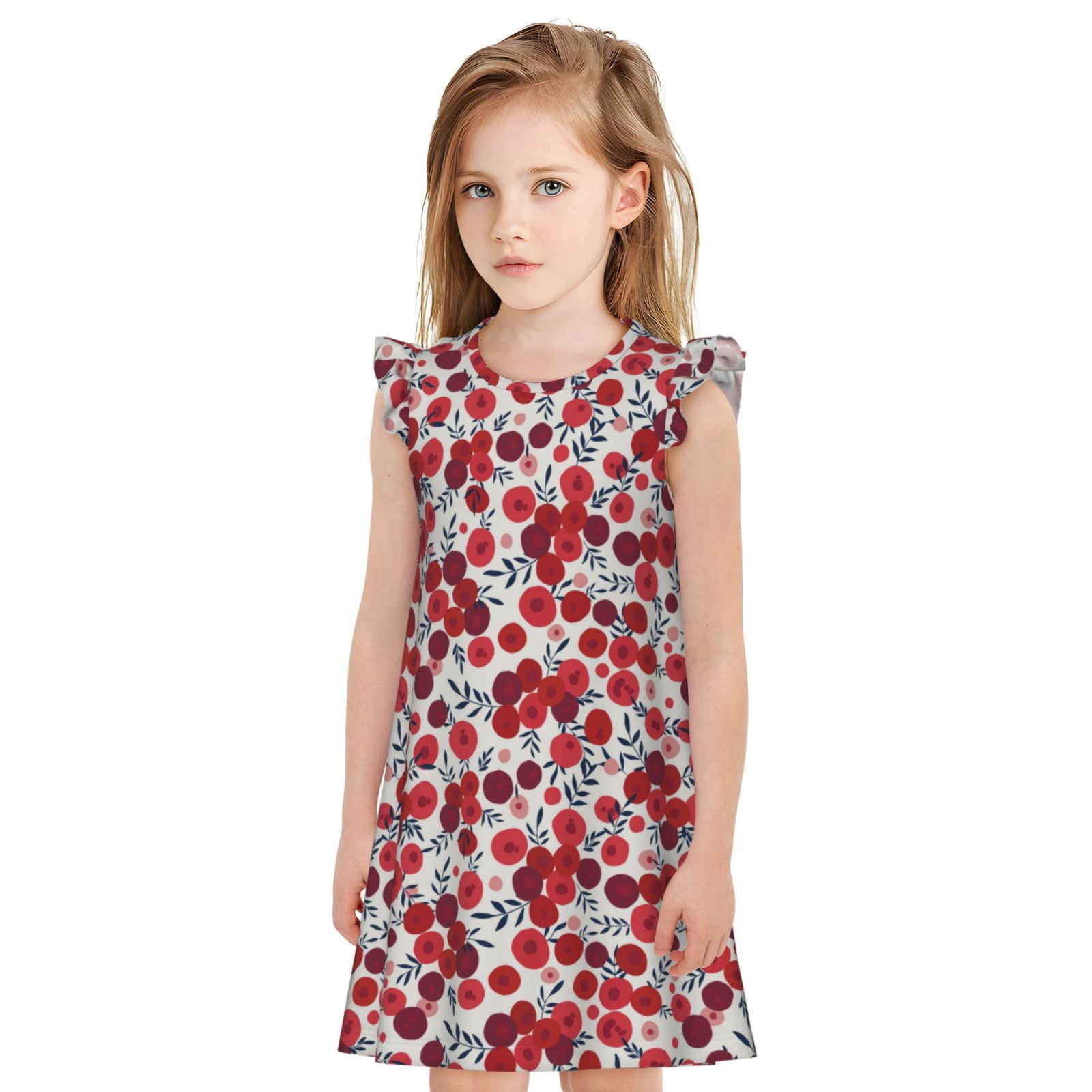 Pofeuu Red Hawthorn Print Girls Nightgowns, Nightgown Princess Pajama ...
